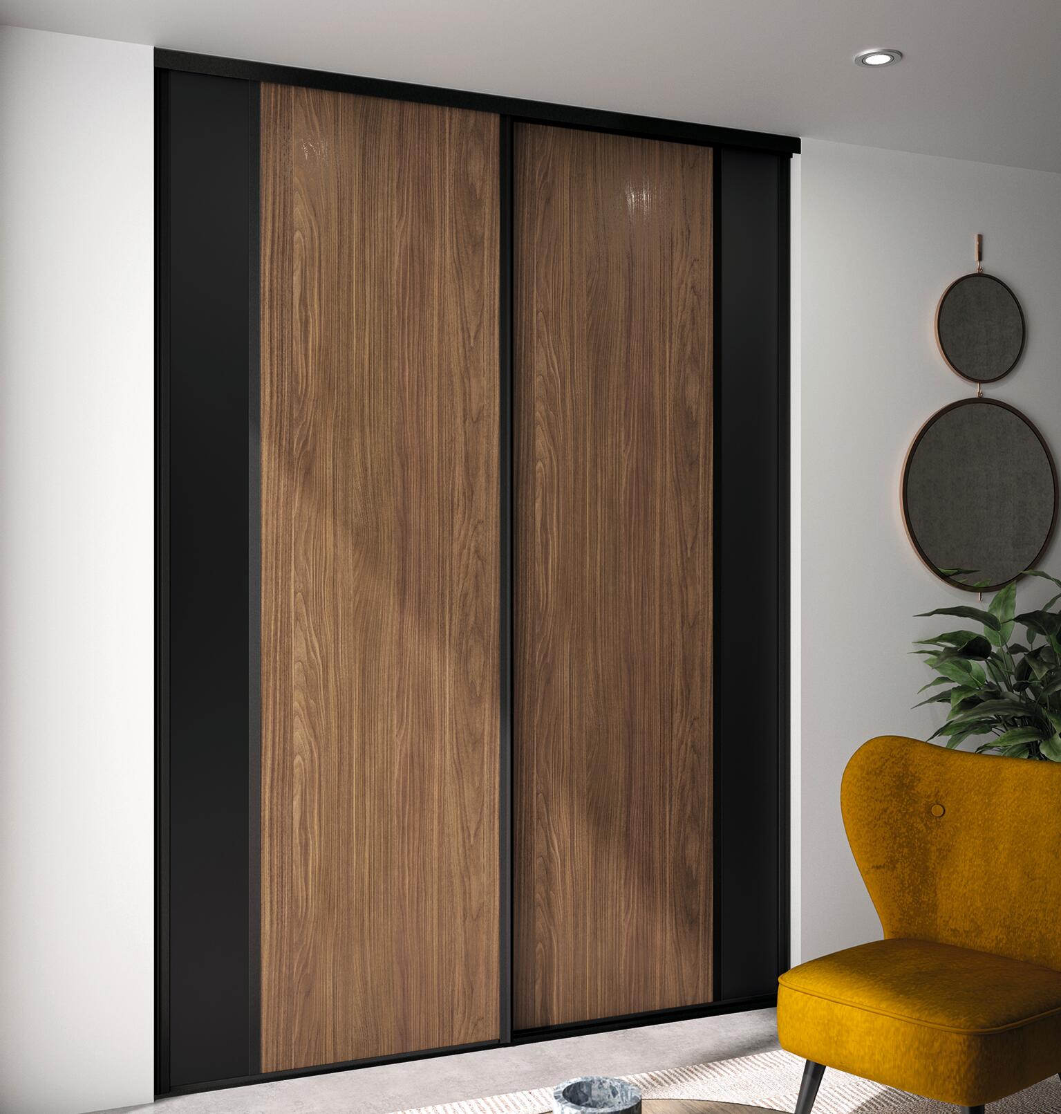 Porte de placard coulissante sur-mesure OPTIMUM Noyer brun vertical ...