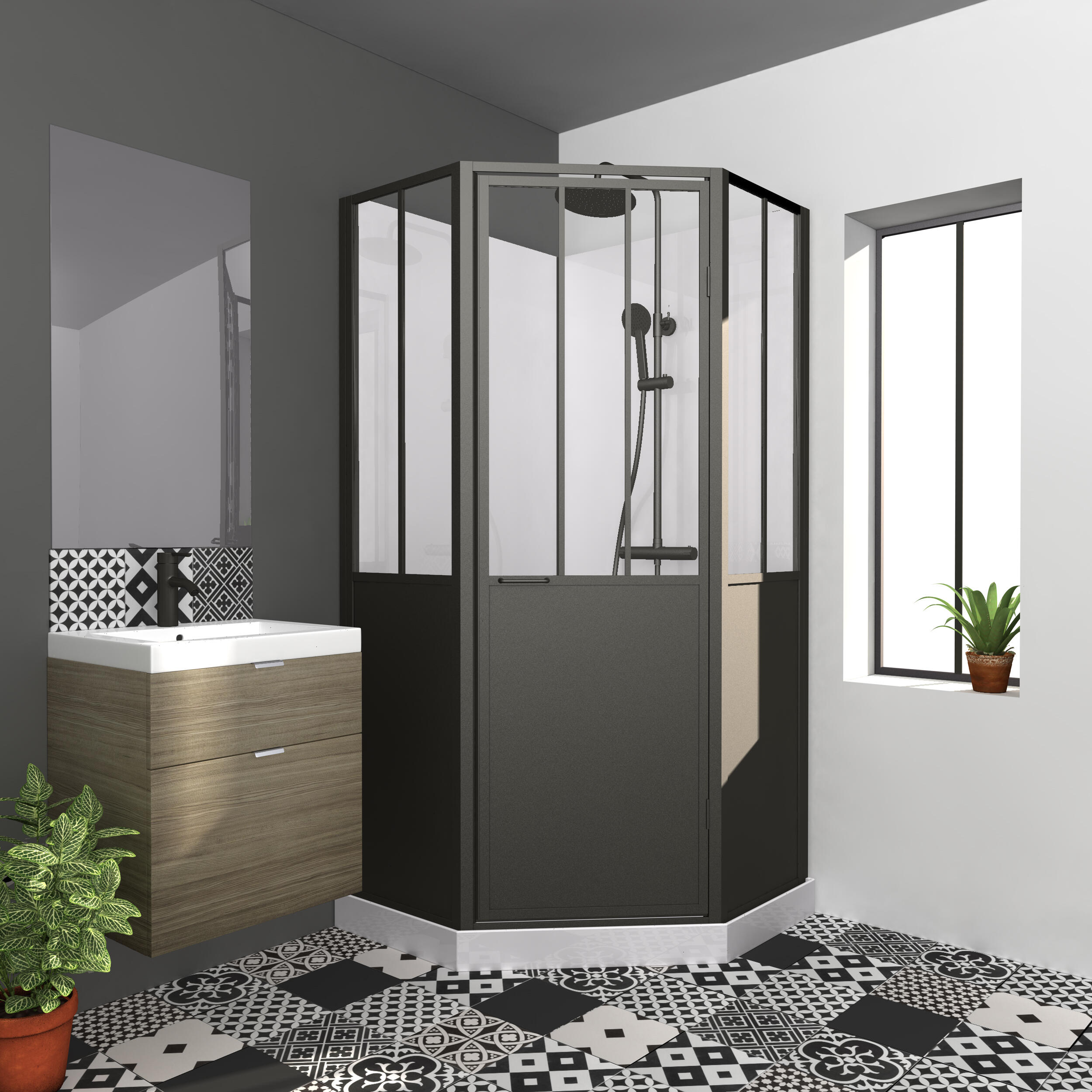 Cabine de douche 1/4 de cercle industrielle L.100 x l.100 cm, Artelo ...