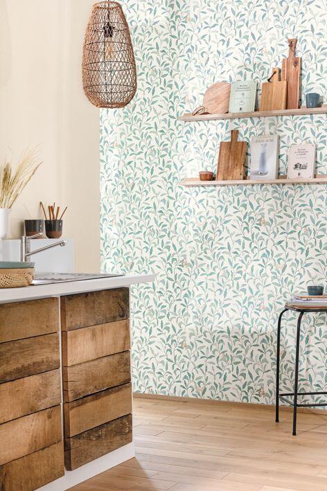Papier peint intissé Green life sweet bleu gris or | Leroy Merlin