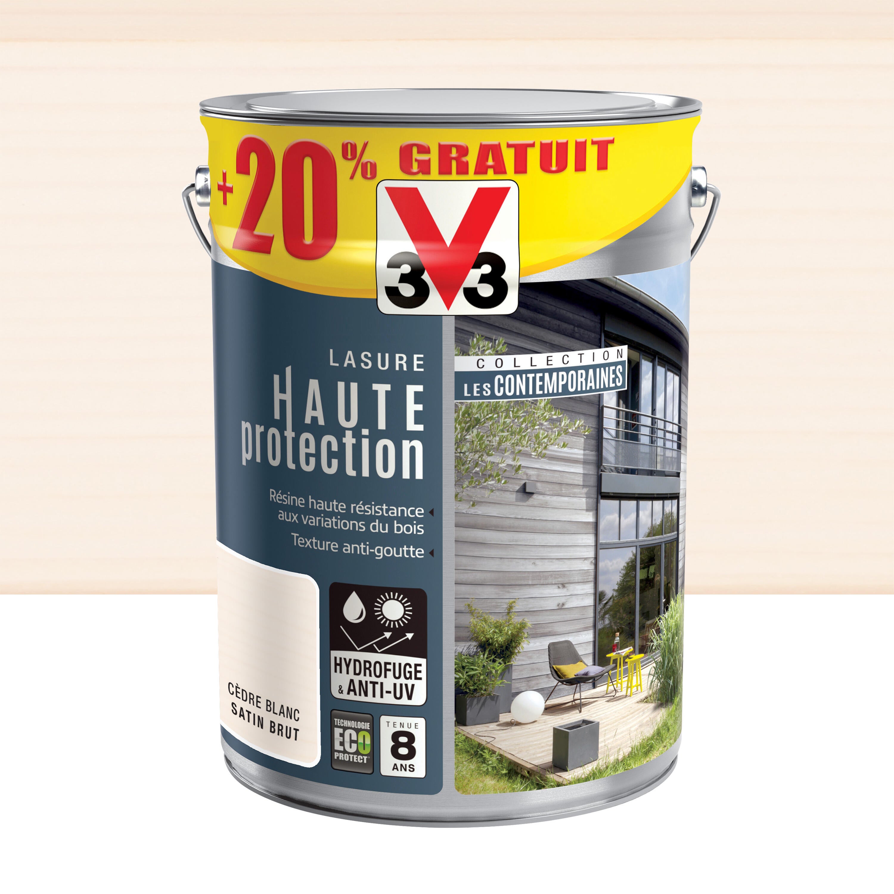 Lasure V33 Hp les contemporaines 8 ans cèdre blanc satiné 5L+20% gratuit | Leroy Merlin