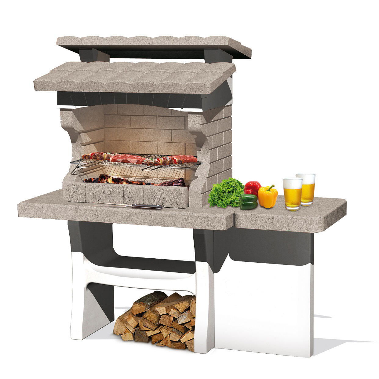 Barbecue en béton beige et gris Luxor, l.159 x L.72 x H.161 cm | Leroy ...
