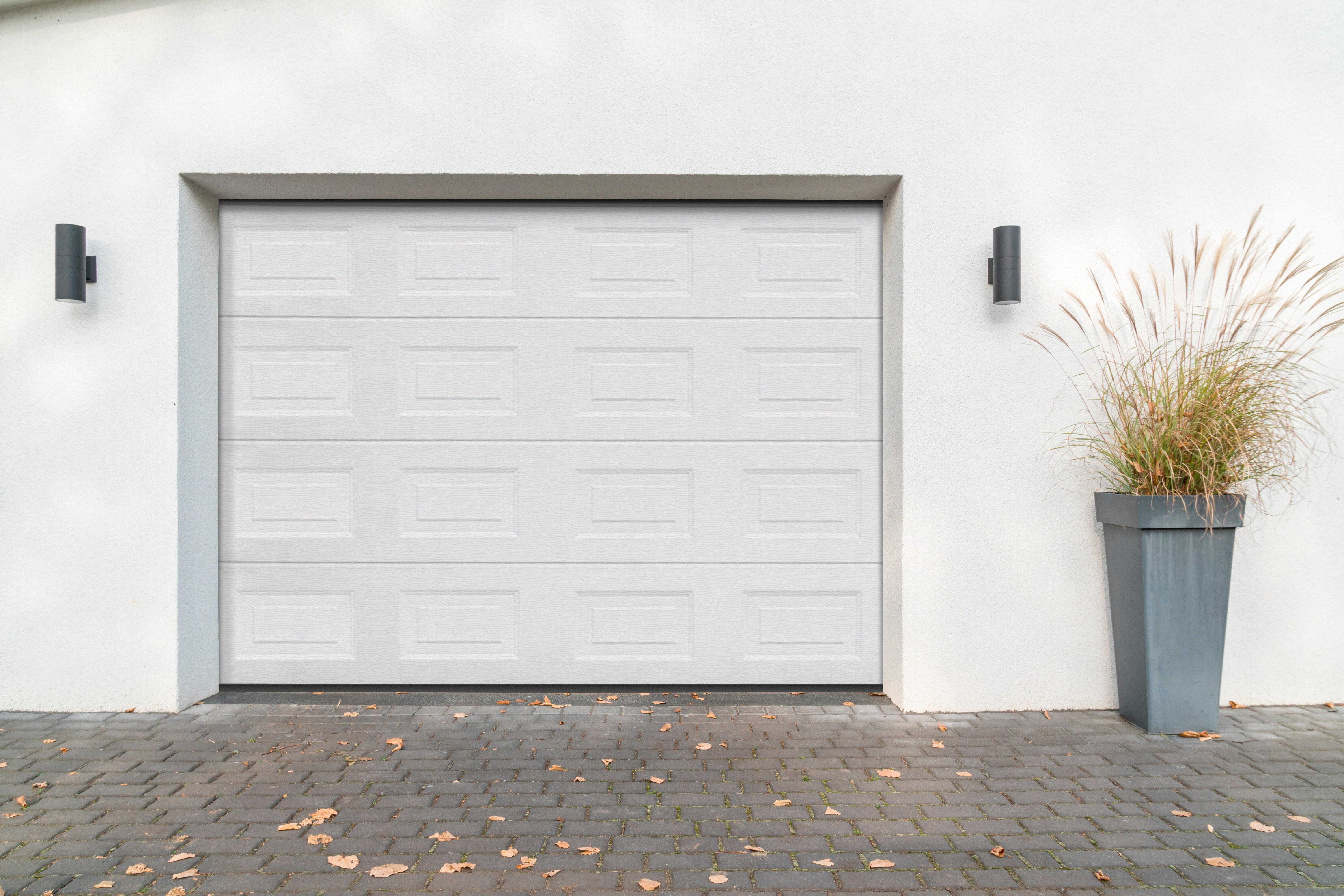 Porte de garage sectionnelle motorisée PREMIUM 212x240 blanc 9016 veiné ...