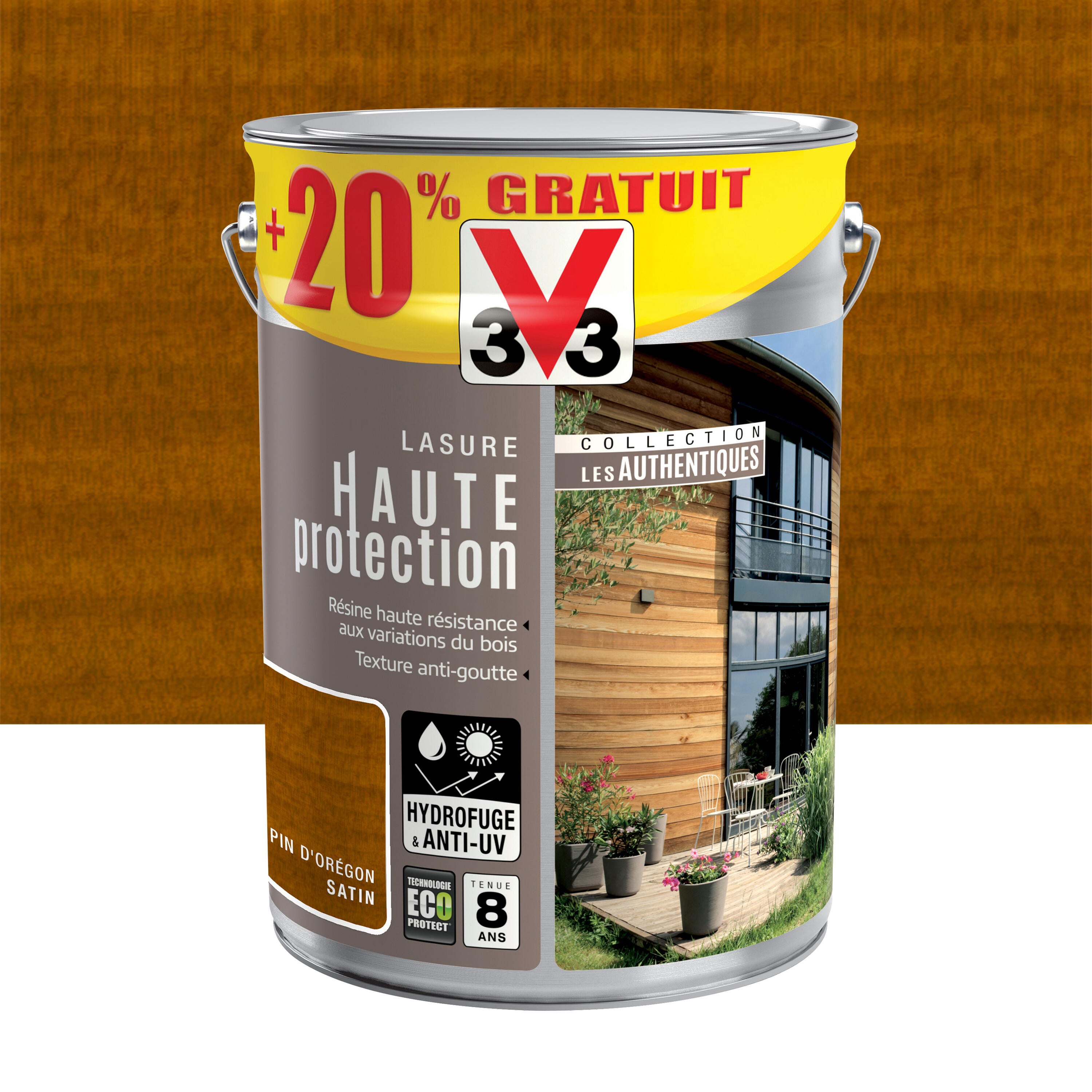 Lasure V33 Hp les authentiques 8 ans pin d'oregon satiné 5L+20% gratuit | Leroy Merlin