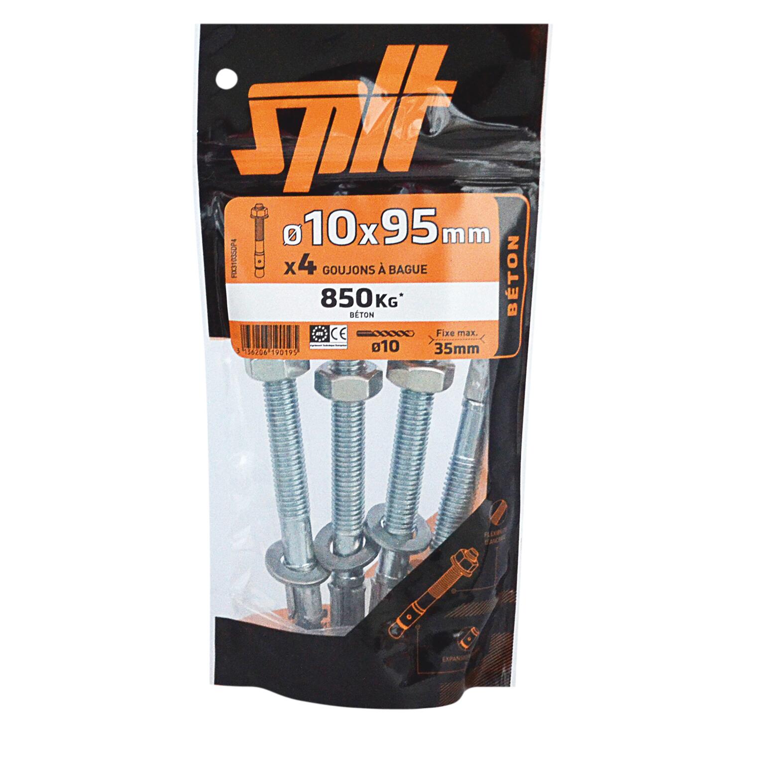 Lot de 4 Cheville murale avec vis fix3 SPIT, Ø10 x L.95 mm | Leroy Merlin