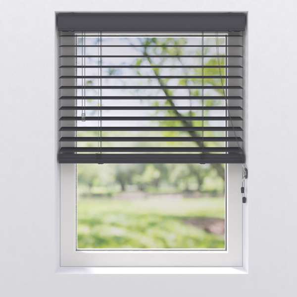 Store vénitien pvc 50 mm, Faux wood anthracite effet bois, l.180 x H ...