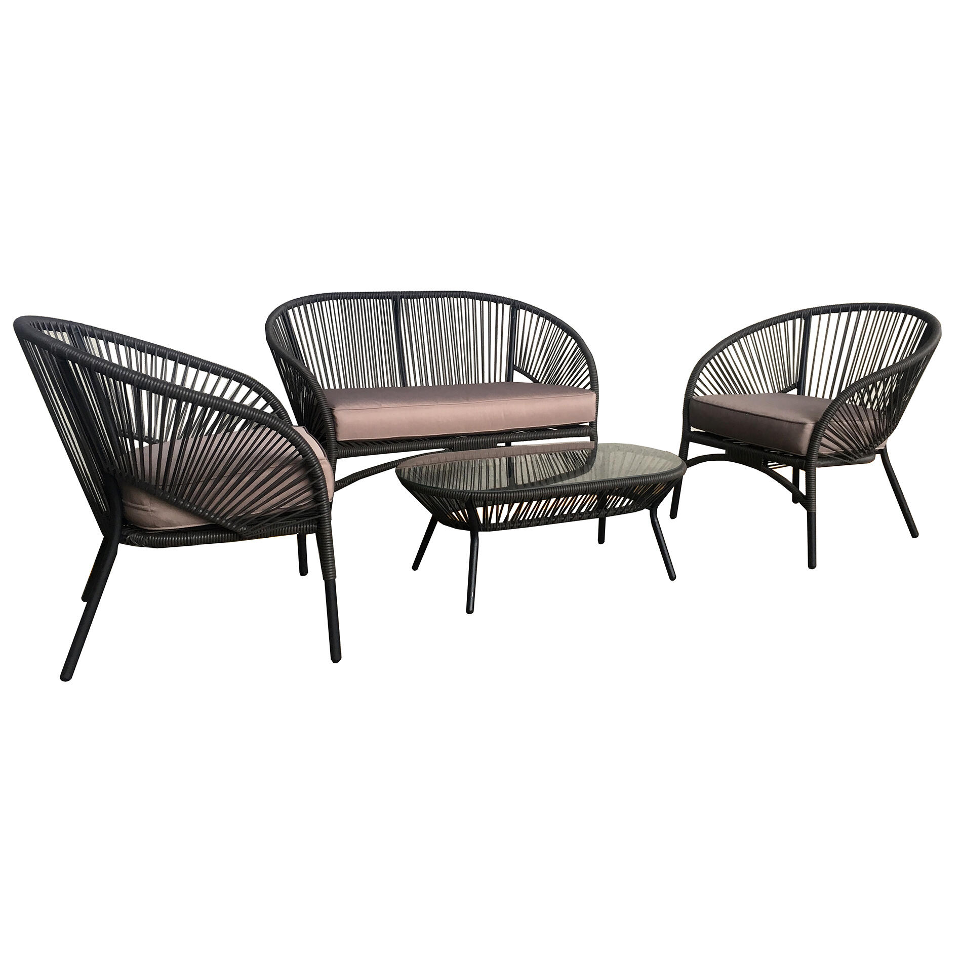 Salon bas de jardin VARANGUE en acier taupe, 4 personnes | Leroy Merlin