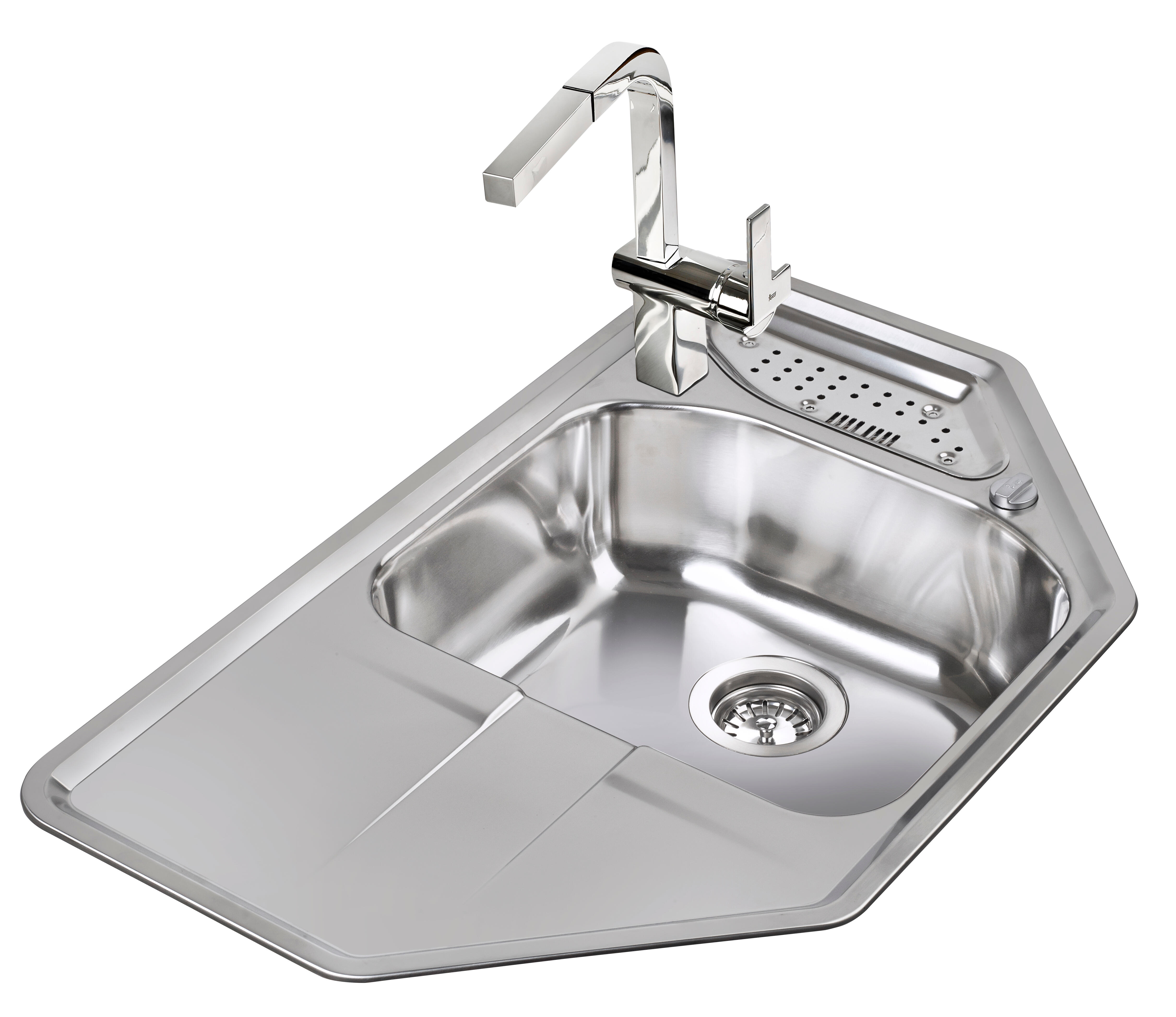 Evier à encastrer 1 bac avec égouttoirs d'angle, inox, gris / argent ...