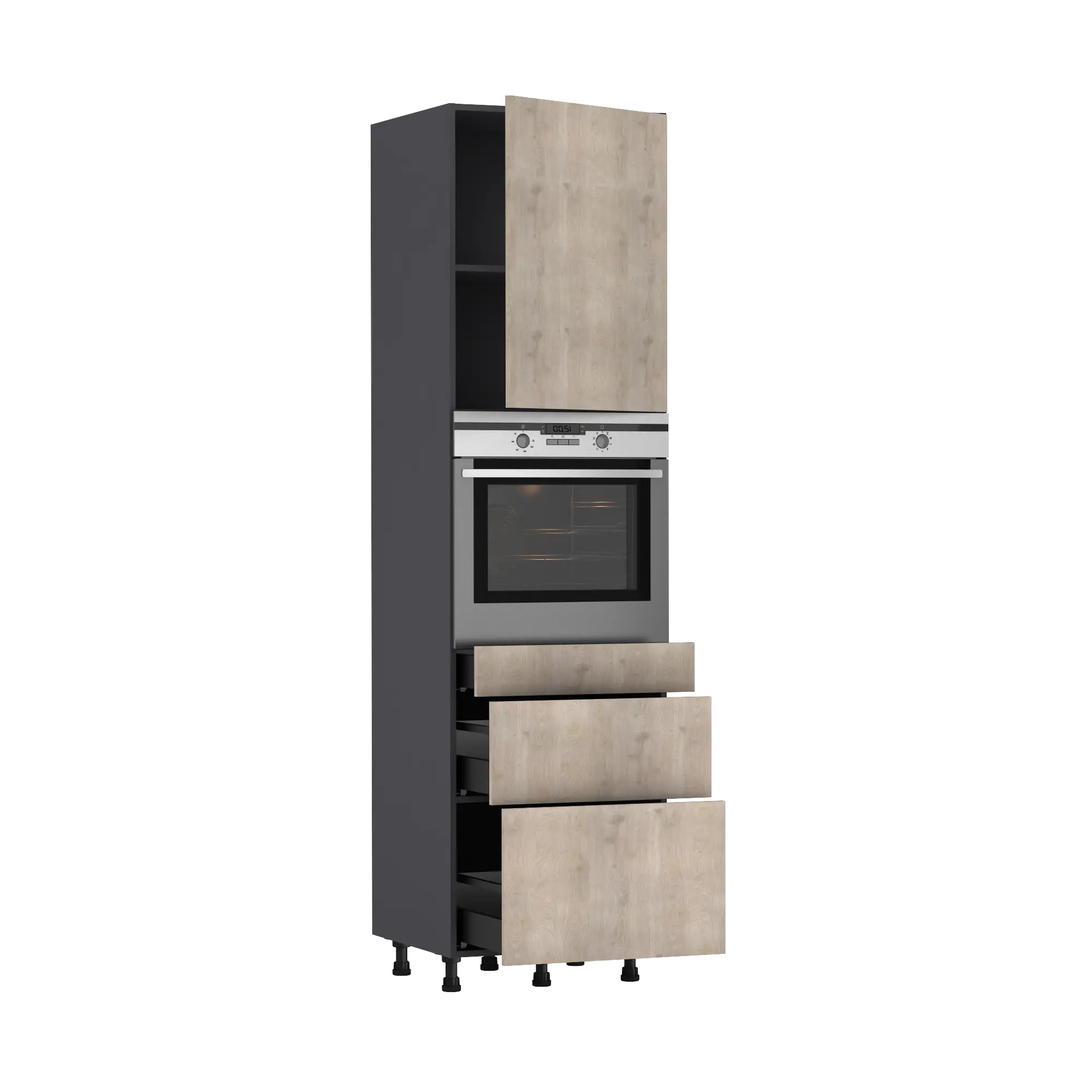 Colonne four de cuisine Nordik effet frêne, 1 porte et 3 tiroirs ...