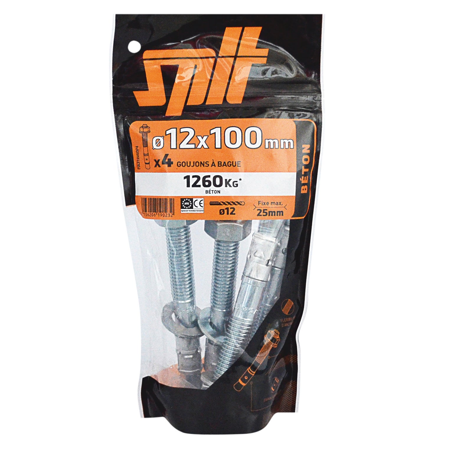 Lot de 4 Cheville murale avec vis fix3 SPIT, Ø12 x L.100 mm | Leroy Merlin