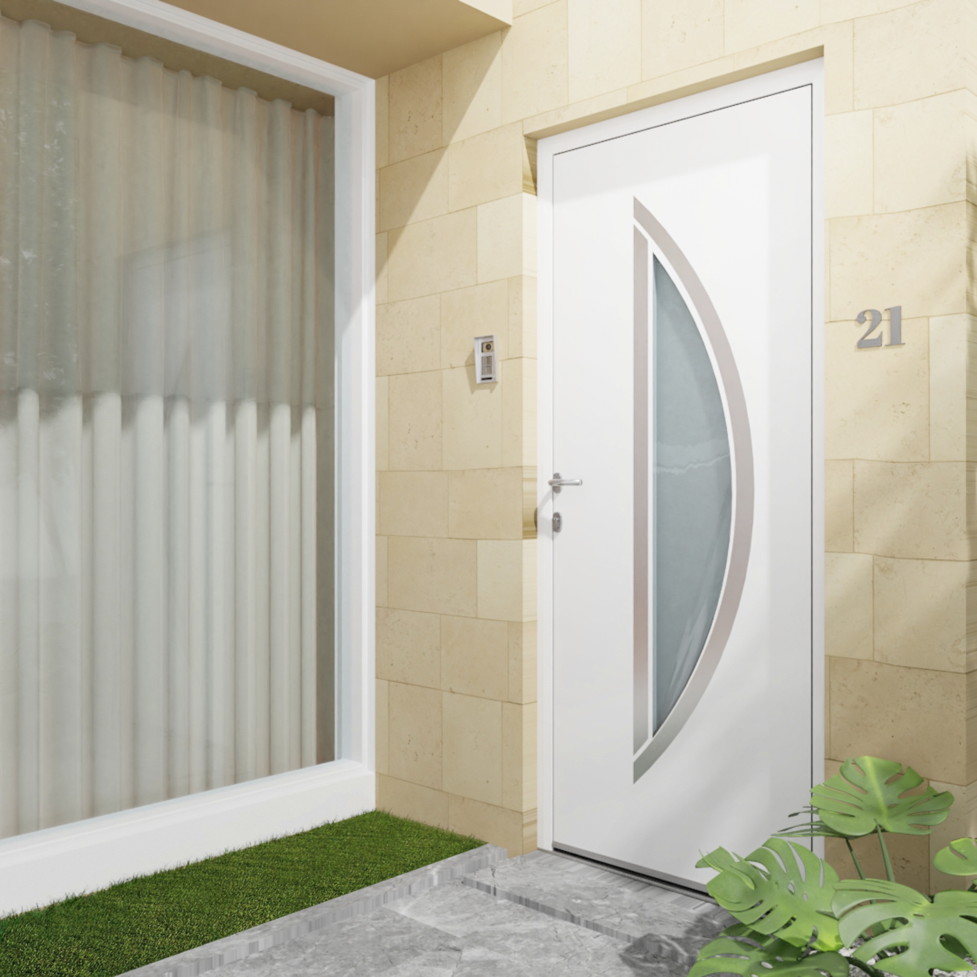 Porte d'entrée Alu Lorca Premium H.215 x l.90 cm vitrée blanc, poussant ...