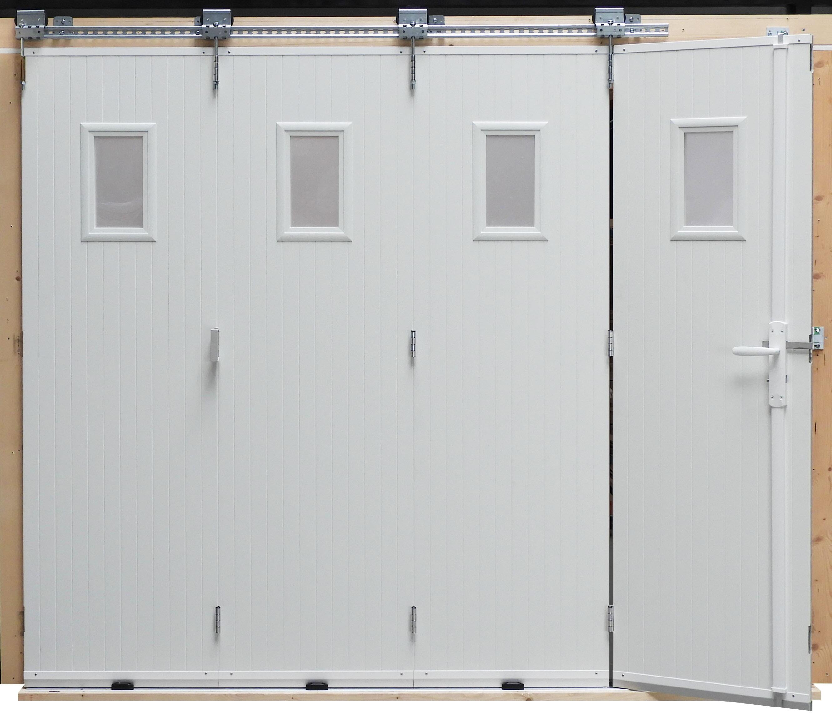 Porte garage coulissante PVC blanc Essentiel/hublots H.200xl.240cm port ...
