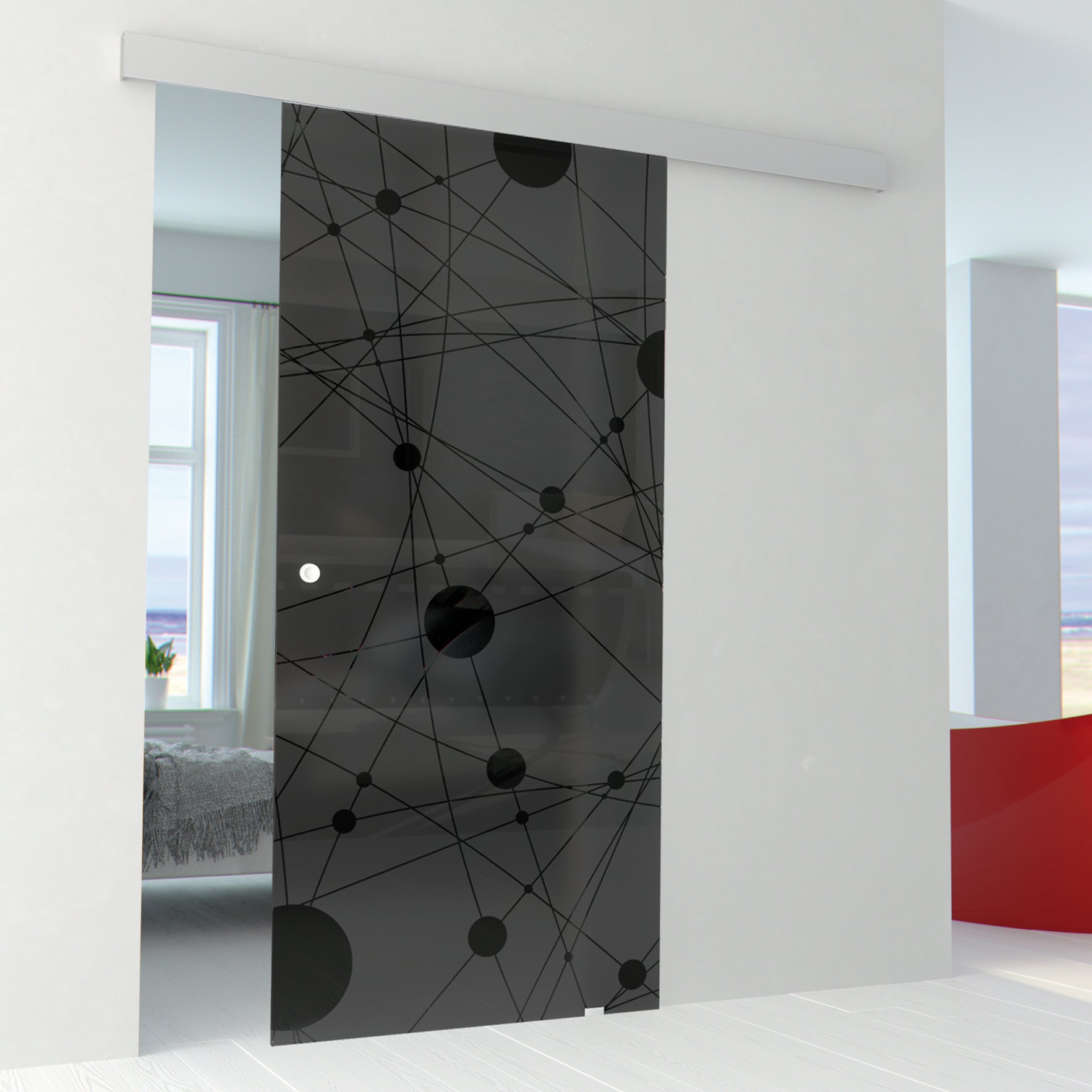 Porta scorrevole Euclide Fumè in vetro, L 96 x H 215 cm, con binario ...