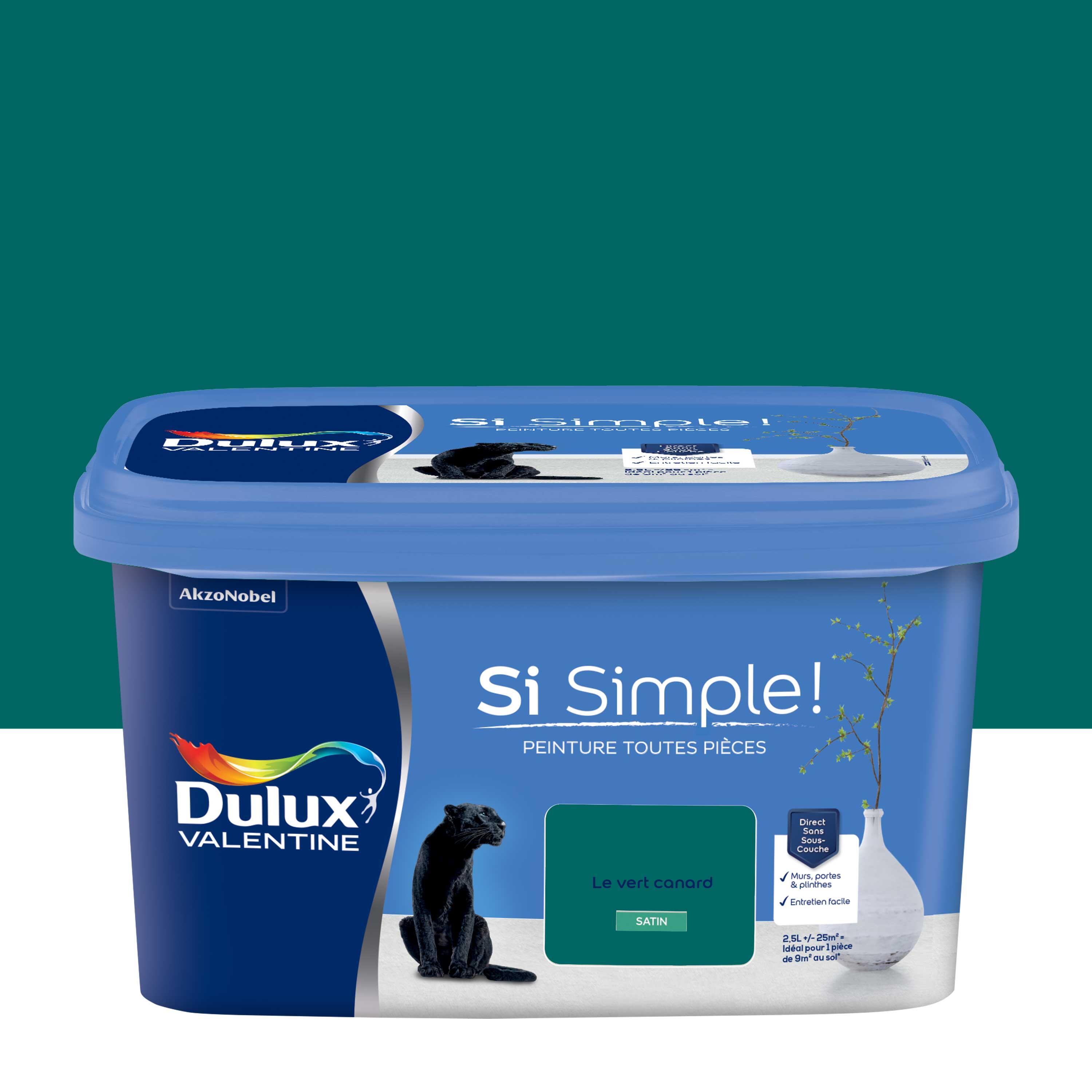 Peinture mur, boiserie vert canard satin DULUX VALENTINE Si simple ! 2.5L | Leroy Merlin