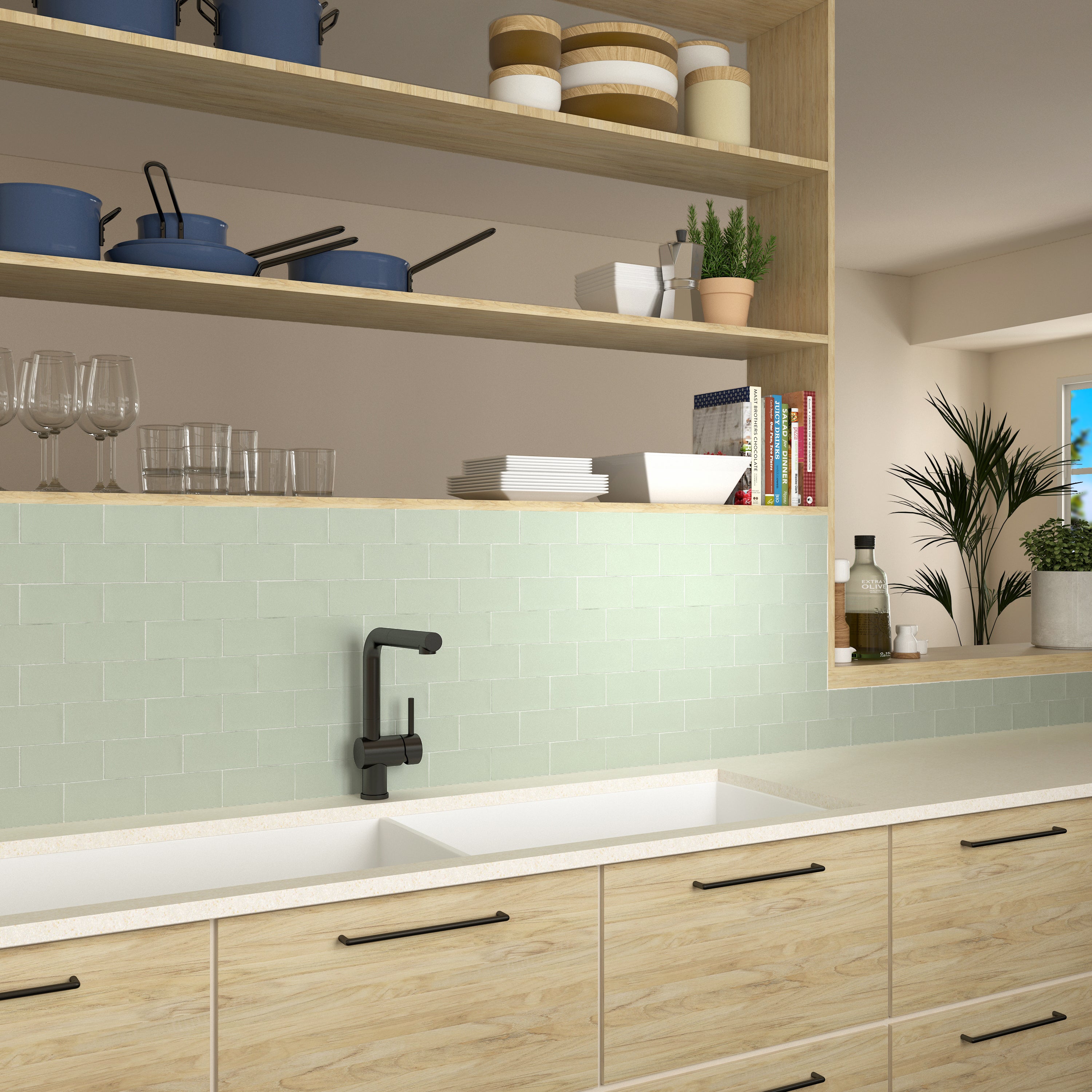 Carrelage mural vert mat l.6.5 x L.13.2 cm Bloom | Leroy Merlin