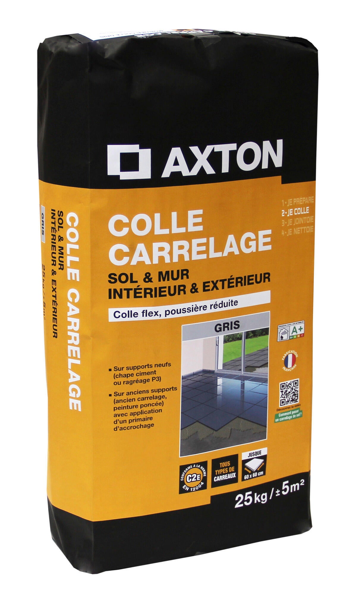 Mortier colle Flexible carrelage mur et sol, gris AXTON 25 kg | Leroy ...
