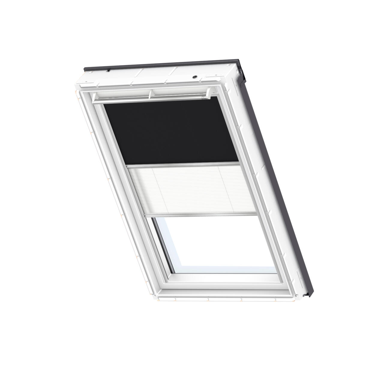 Store VELUX duo occultant plissé manuel noir DFD CK02, cadre gris ...