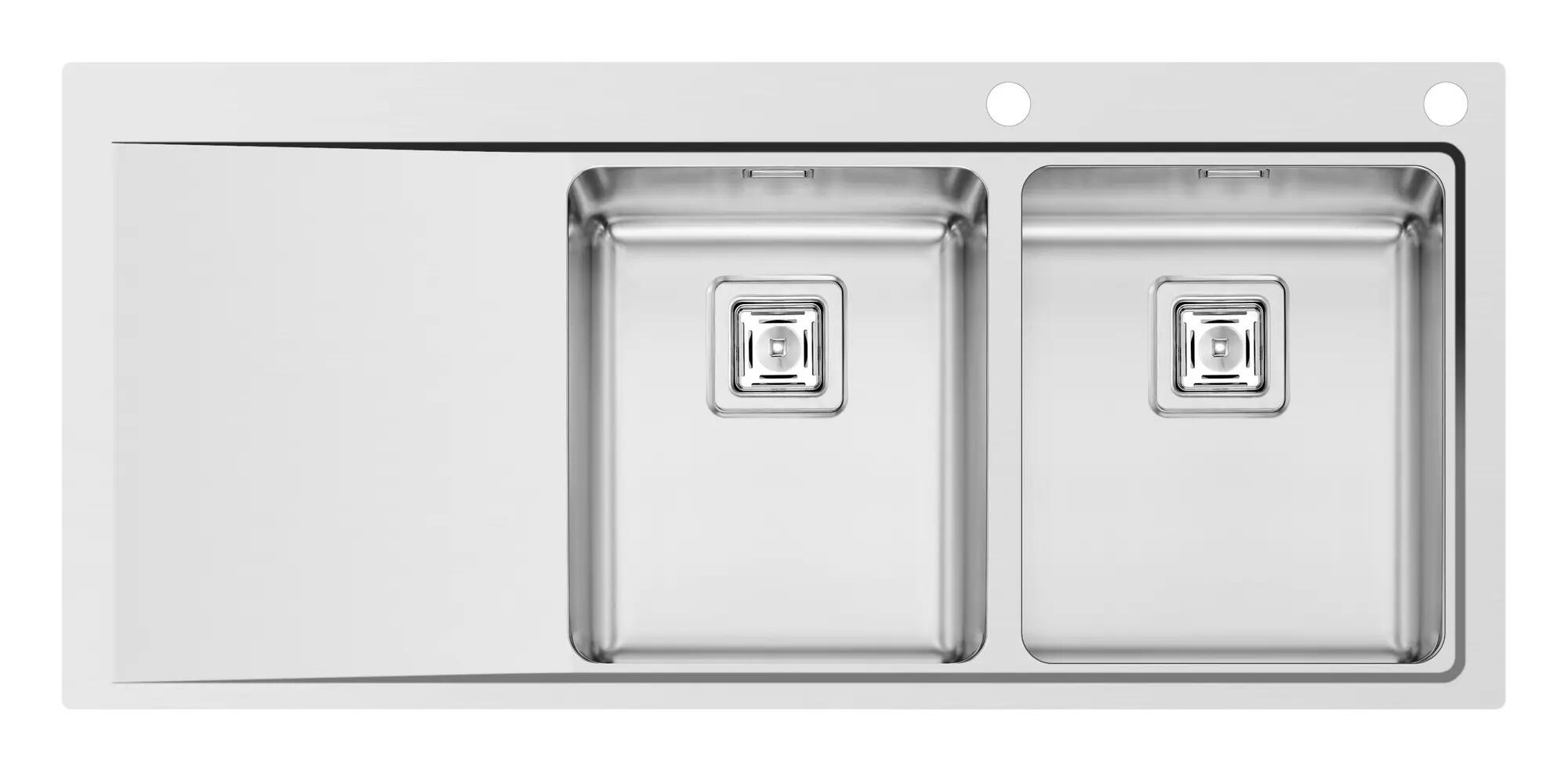 Evier à encastrer 2 bacs avec égouttoir gauche, inox lisse, MARONIA ...