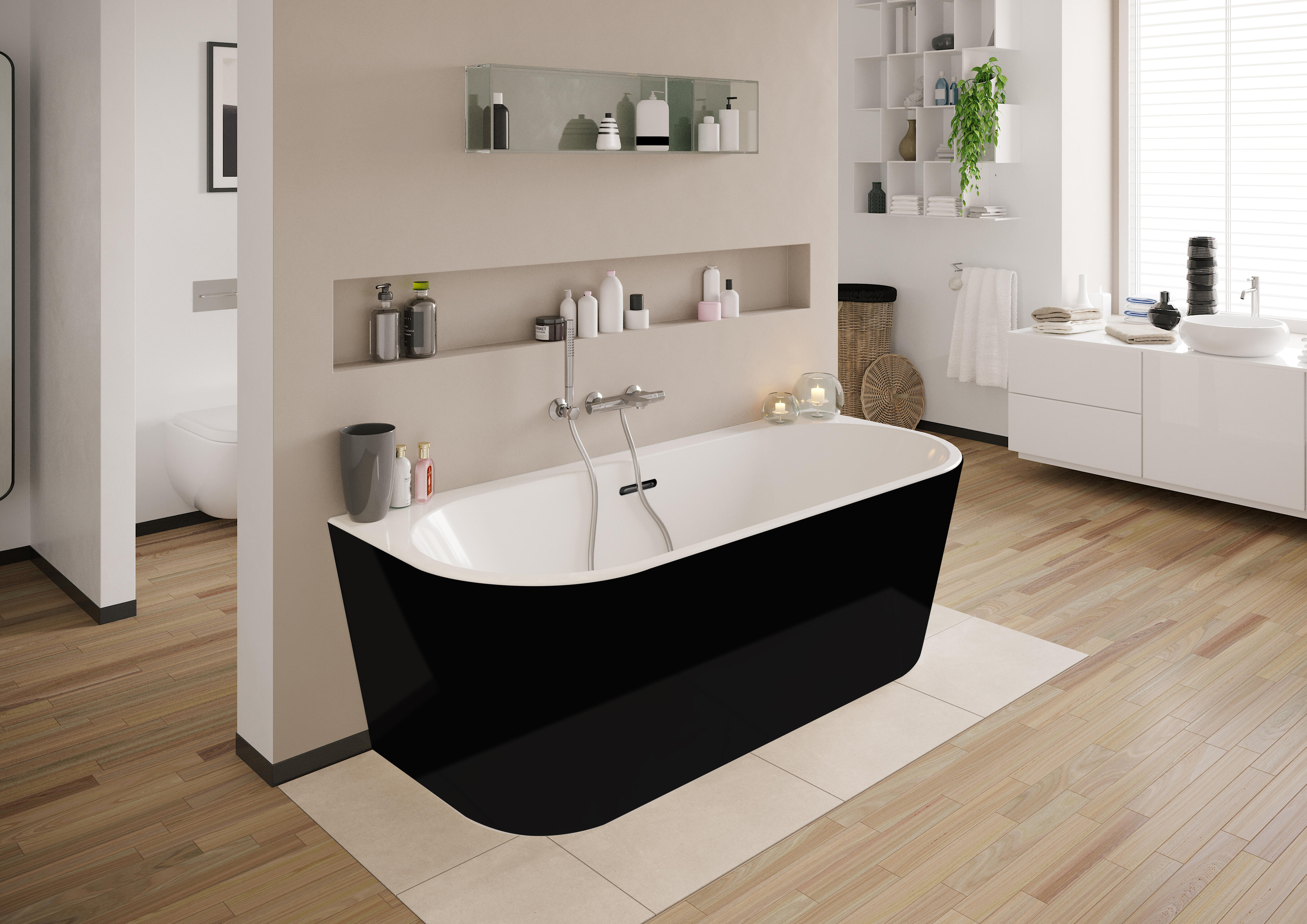 Baignoire semi-îlot l.75 x L.160 cm noir Ilova, BALNEO | Leroy Merlin