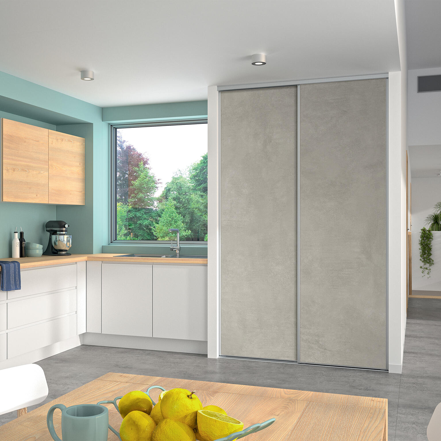 Porte de placard coulissante SPACEO Ciment de 66,2 à 96,2 cm | Leroy Merlin