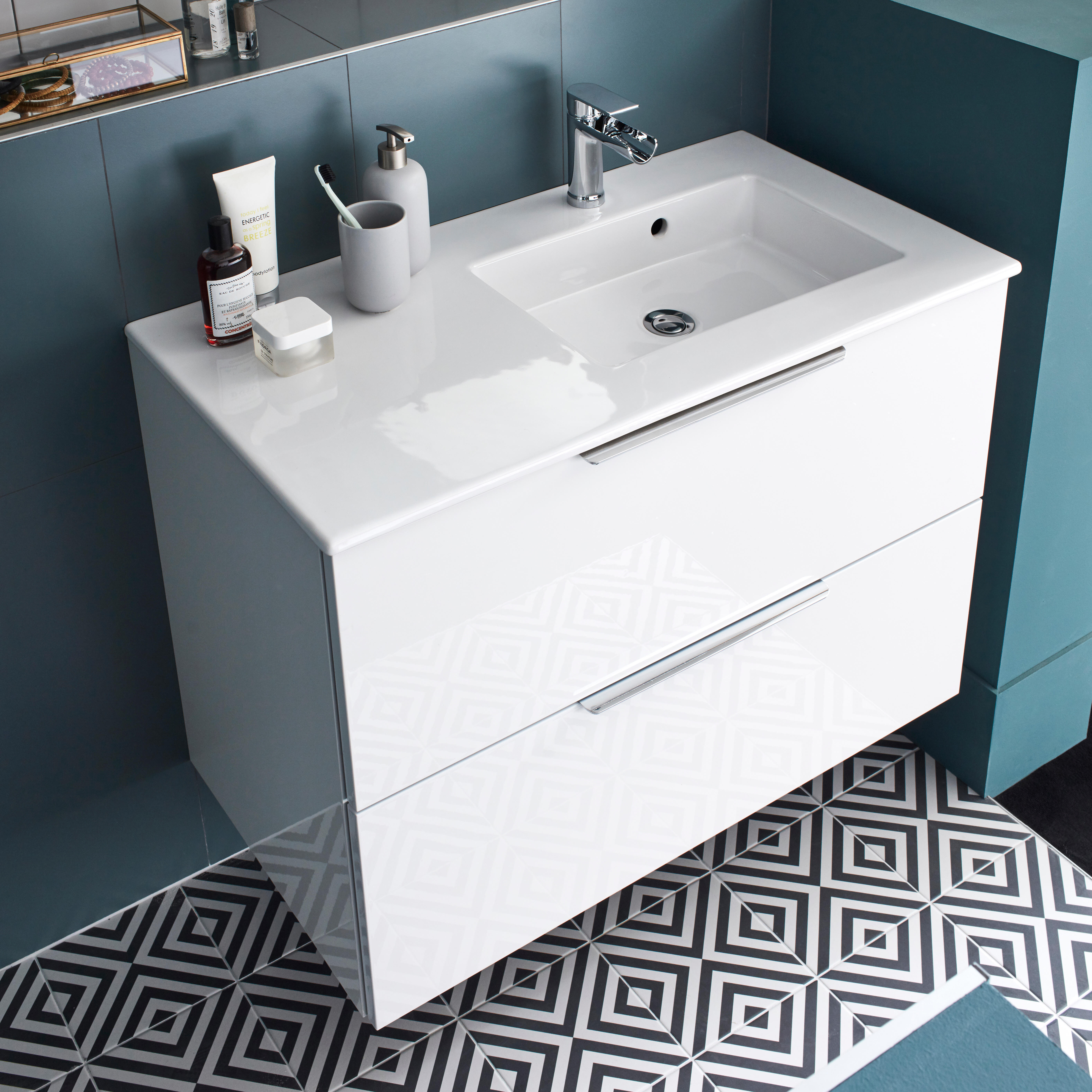 Meuble de salle de bains l.90 x H.64 x P.48 cm, blanc, Neo line | Leroy ...