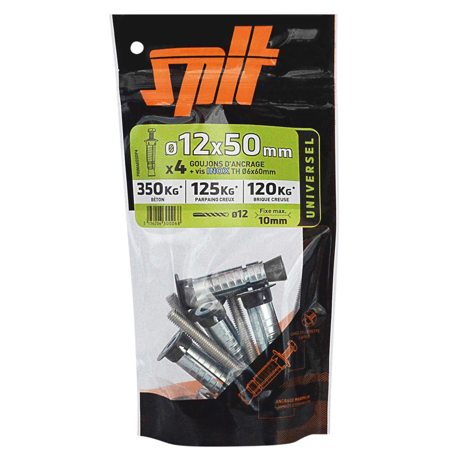Lot de 4 Cheville murale avec vis prima inox PRIMA6SSDP4 SPIT, Ø12 x L ...