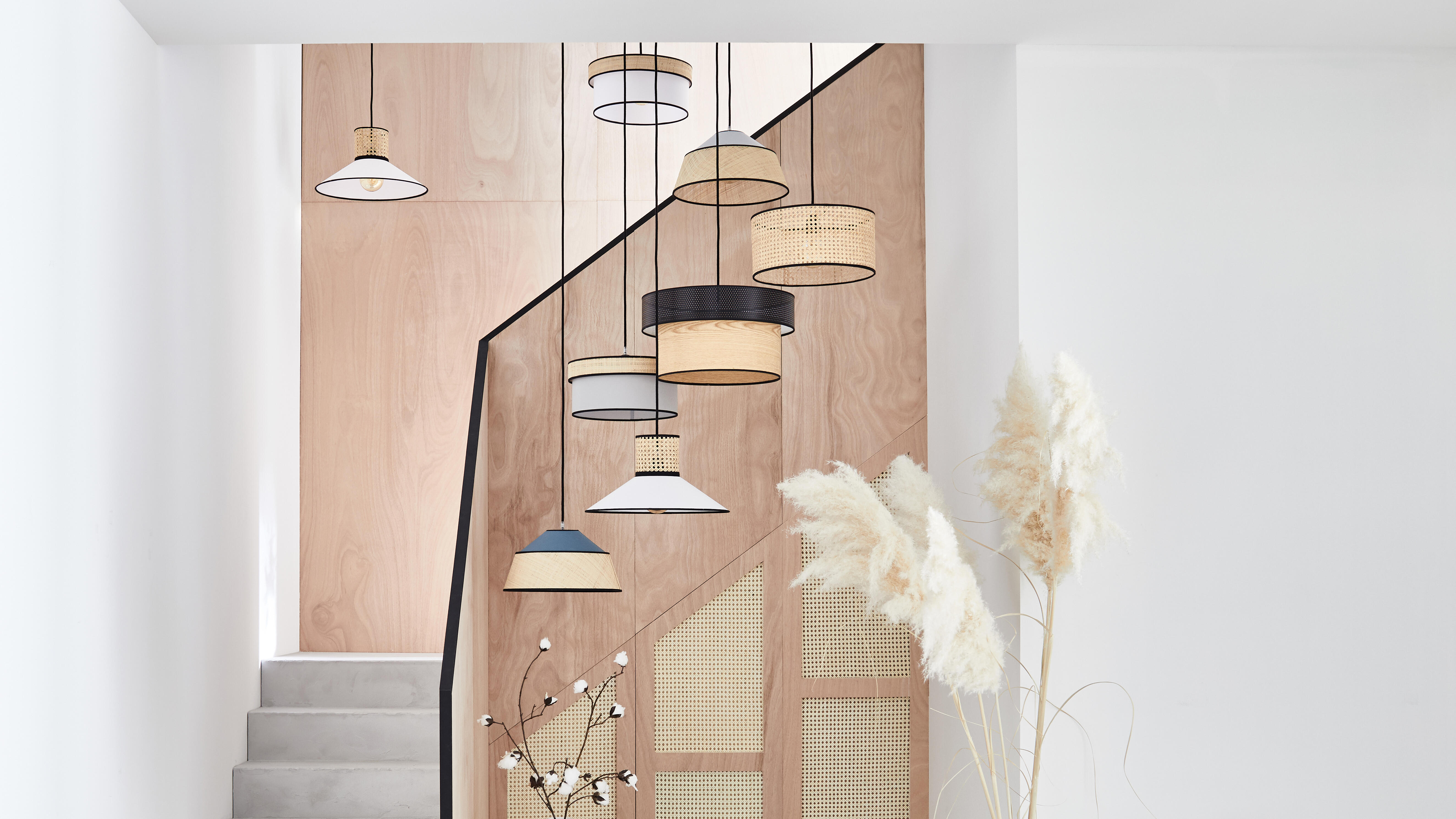 Lampadario Natura AMMAN nero paralume bianco E27 Ø38cm COREP | Leroy Merlin