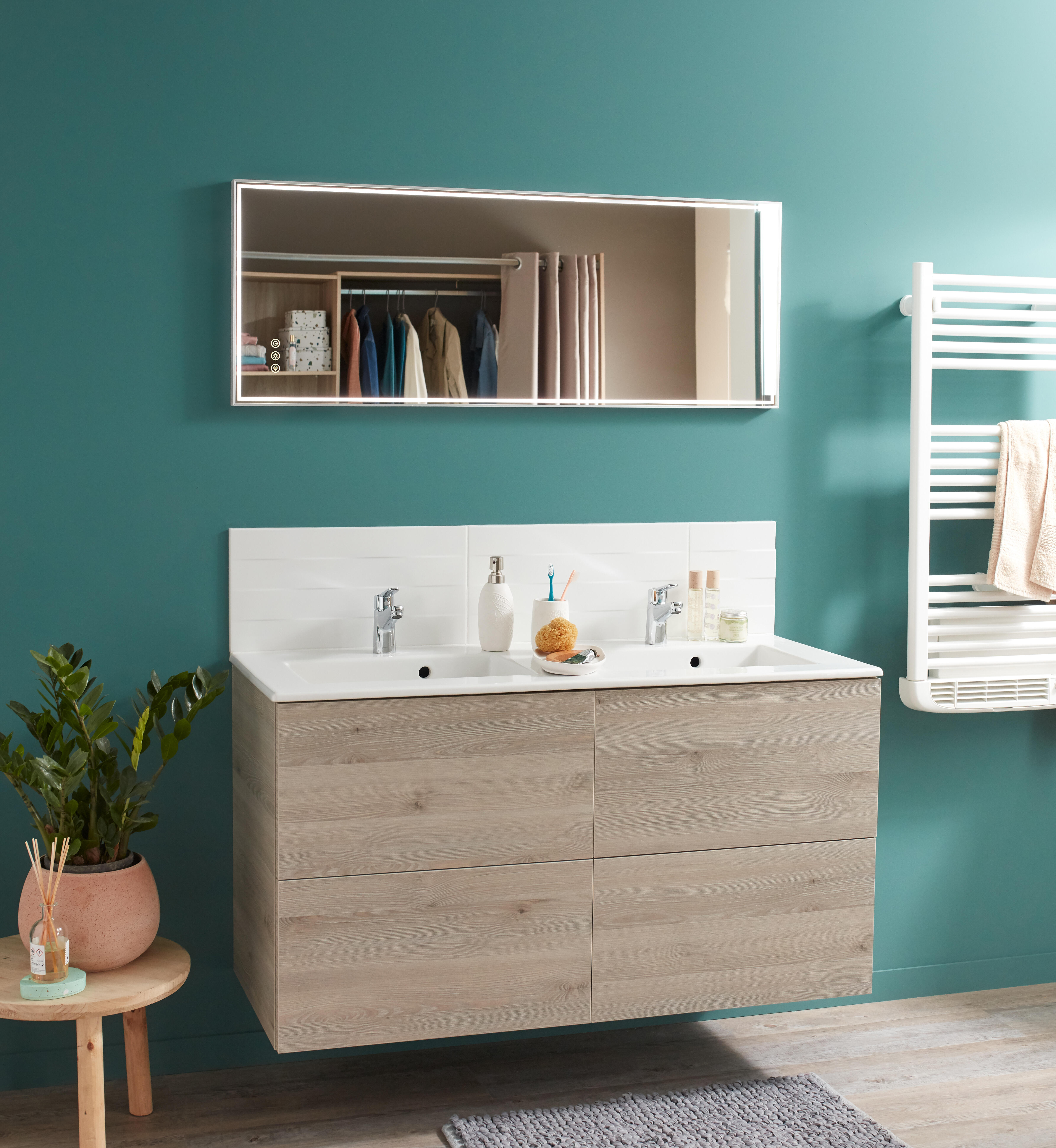 Miroir lumineux rectangulaire gris l.120 x H.45 cm Neo Tactile ...