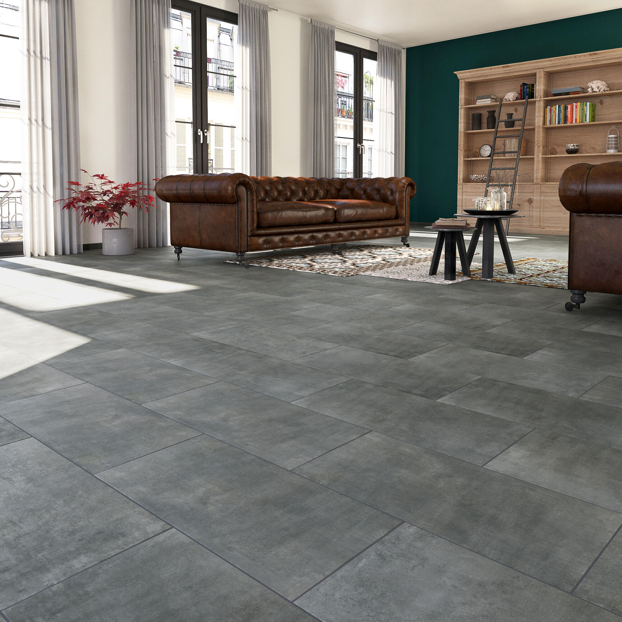 Carrelage mur / sol effet béton gris foncé Laiton l.30 x L.60.4 cm ...