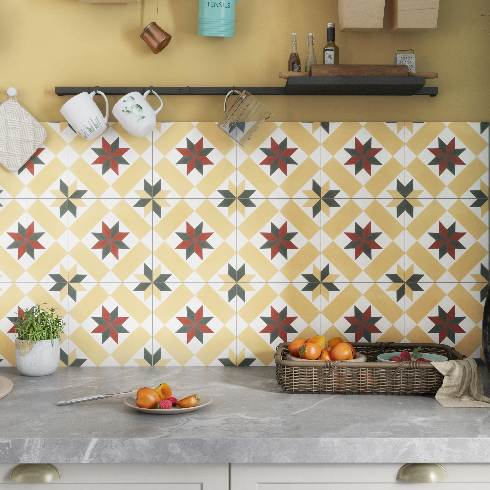 Carreau de ciment sol intérieur / mur intérieur effet ciment jaune ...