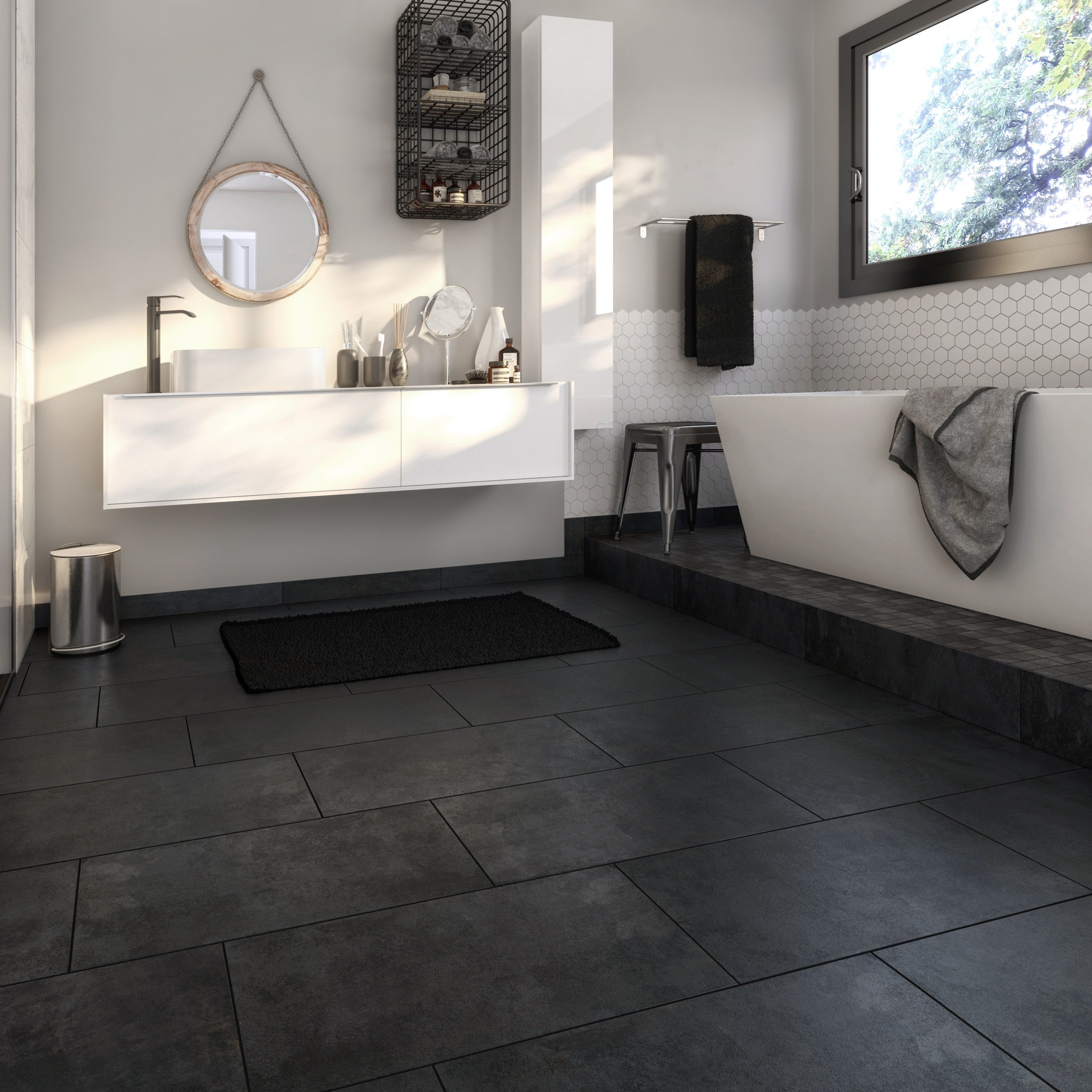 Carrelage sol intérieur effet métal noir Lamiera l.30.8 x L.61.5 cm ...