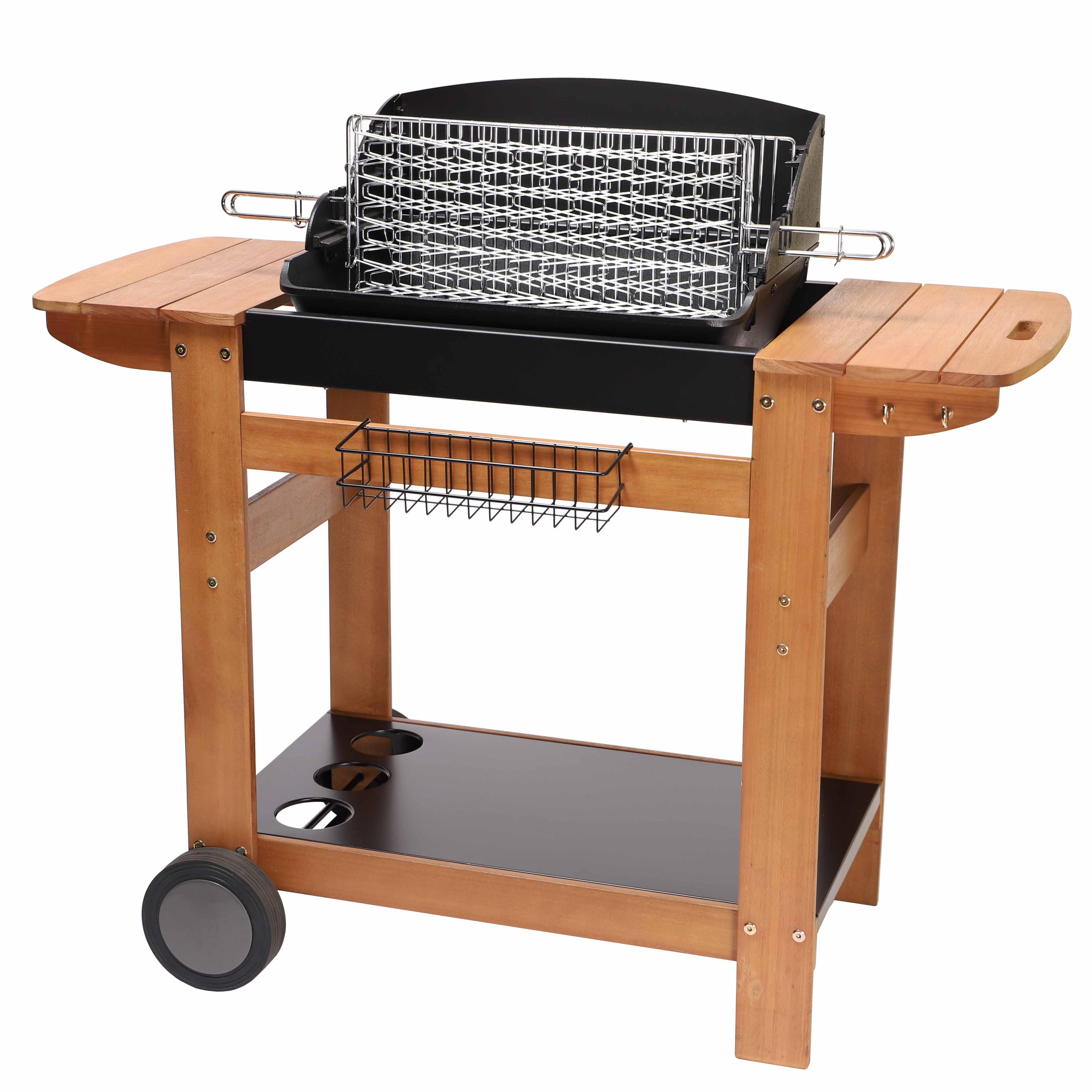 Barbecue au charbon de bois SOMAGIC Senlis, chariot bois, cuve noire ...