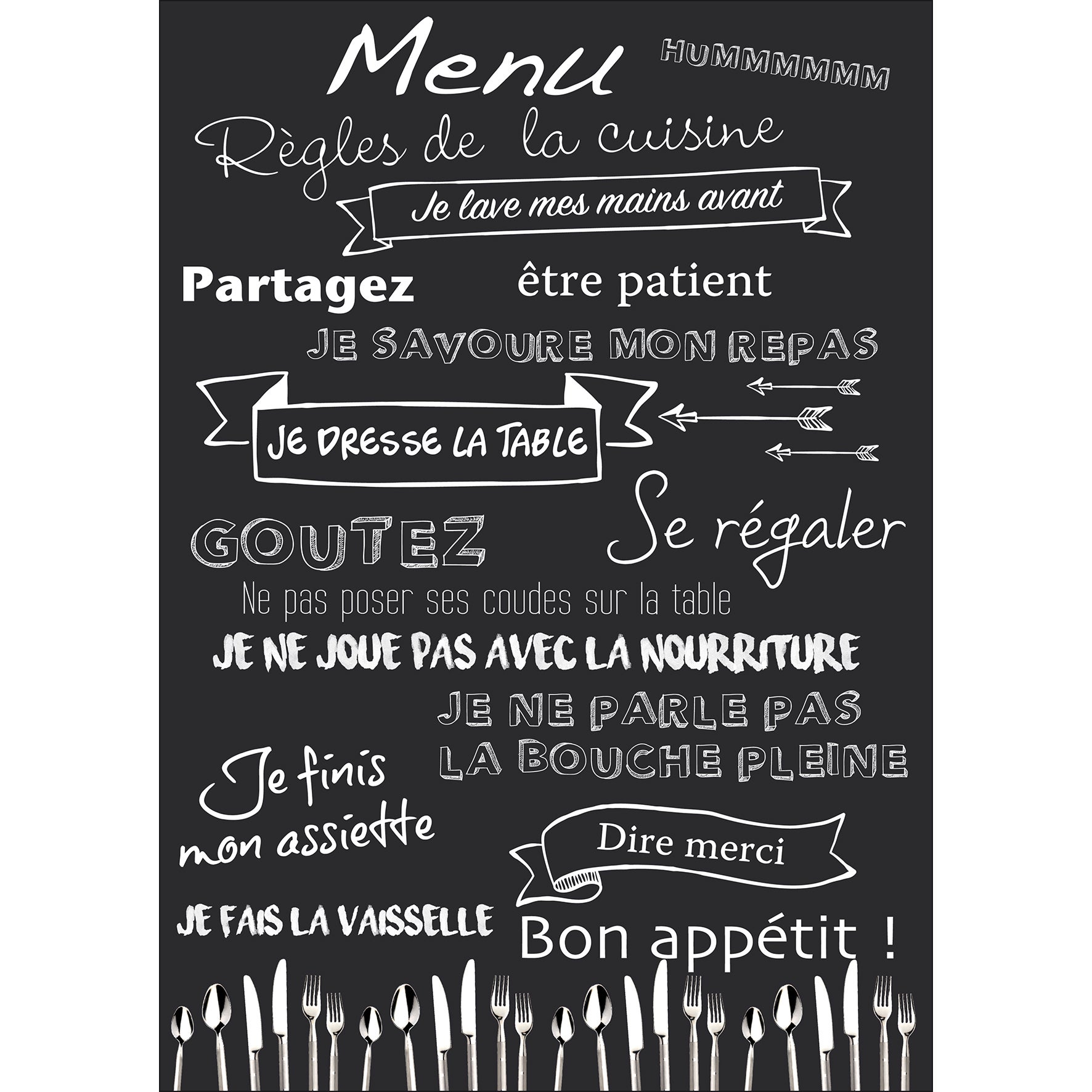 Sticker décoratif Les règles de la cuisine, blanc & noir, 48 cm x 68 cm ...
