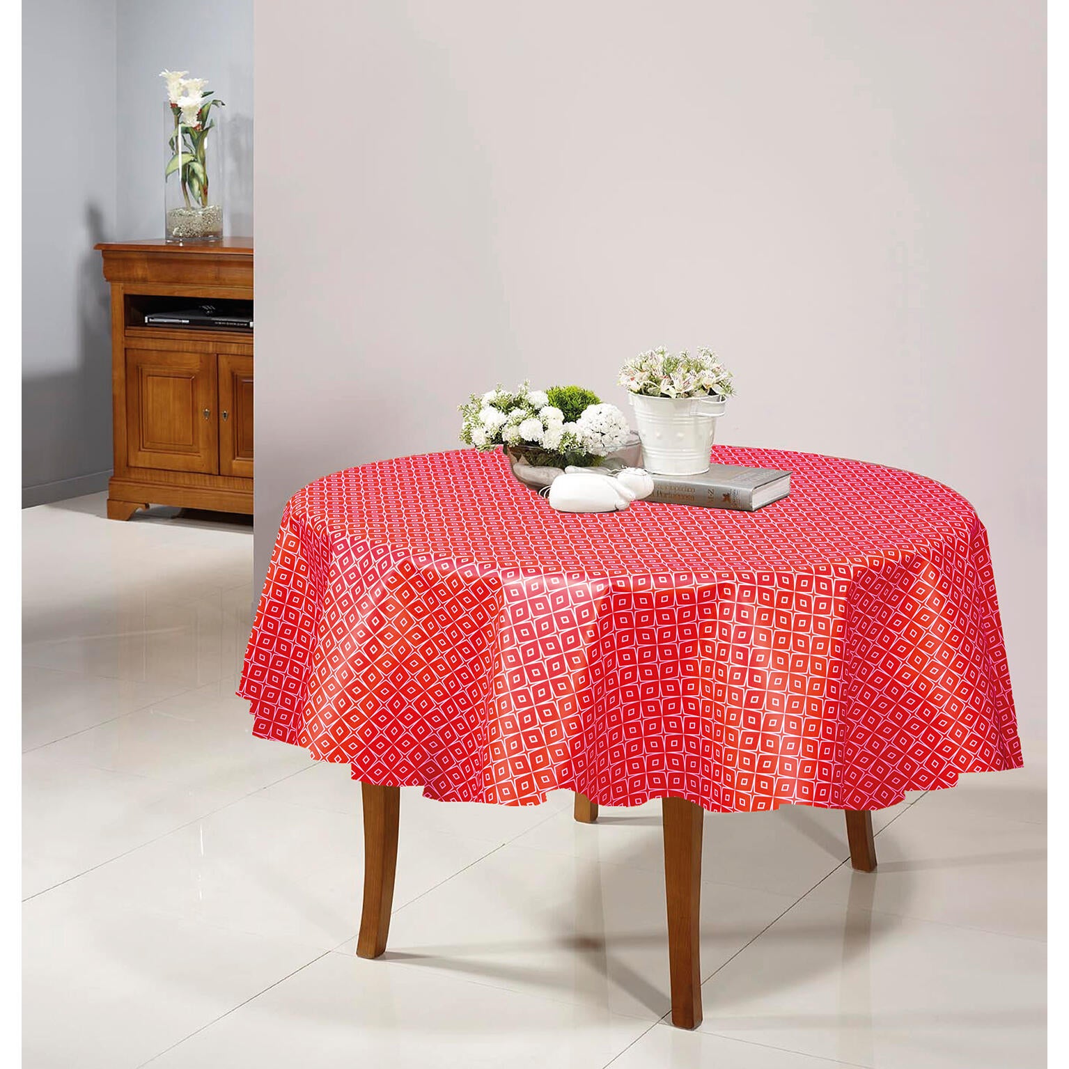 Toile cirée rond pvc antitâche rouge Clara | Leroy Merlin