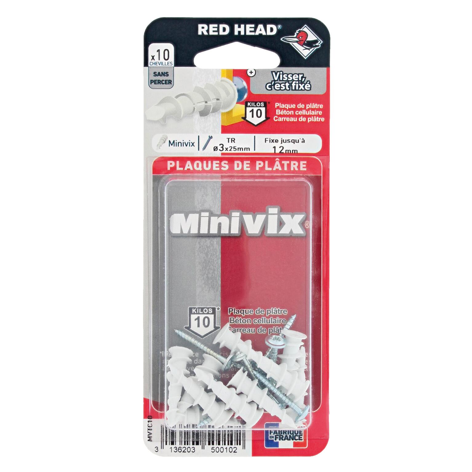 Lot de 10 Cheville murale avec vis vix RED HEAD, Ø5 x L.25 mm | Leroy ...