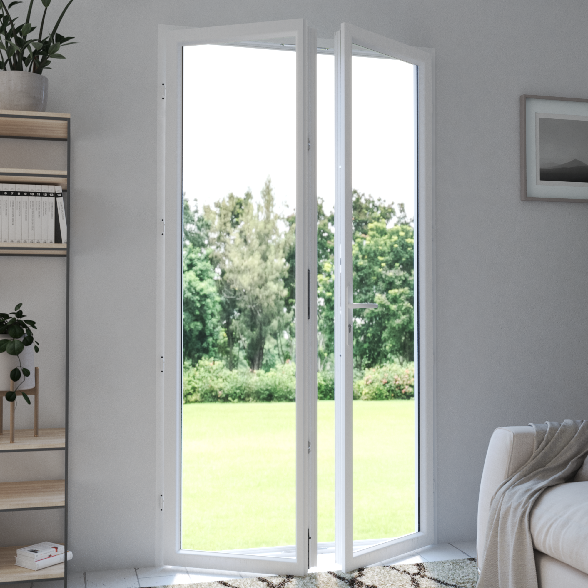 Porte fenêtre PVC Essentiel H.215xl.120cm 2 vantaux blanc | Leroy Merlin