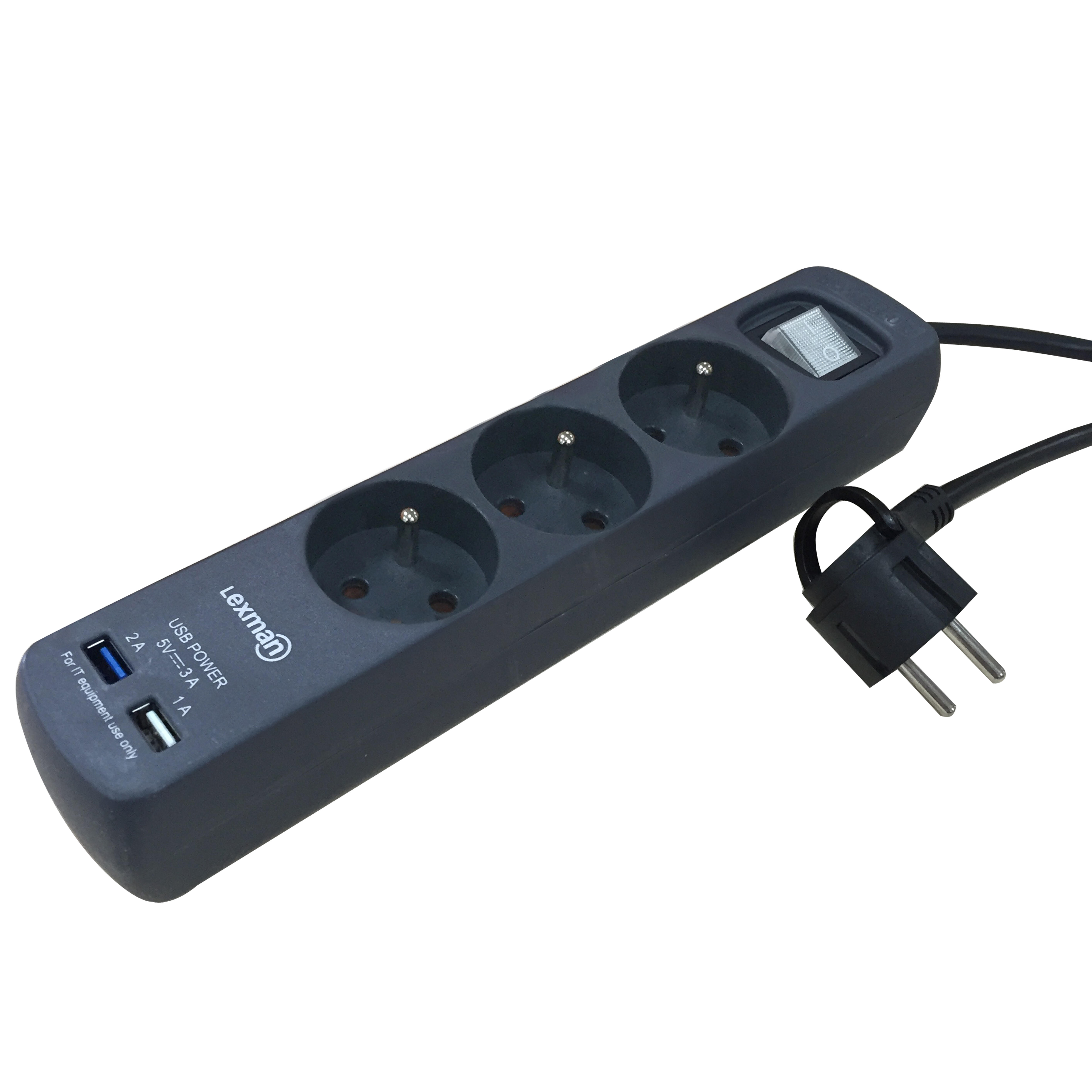 Multiprise 3 prises et 2 USB gris anthracite LEXMAN | Leroy Merlin