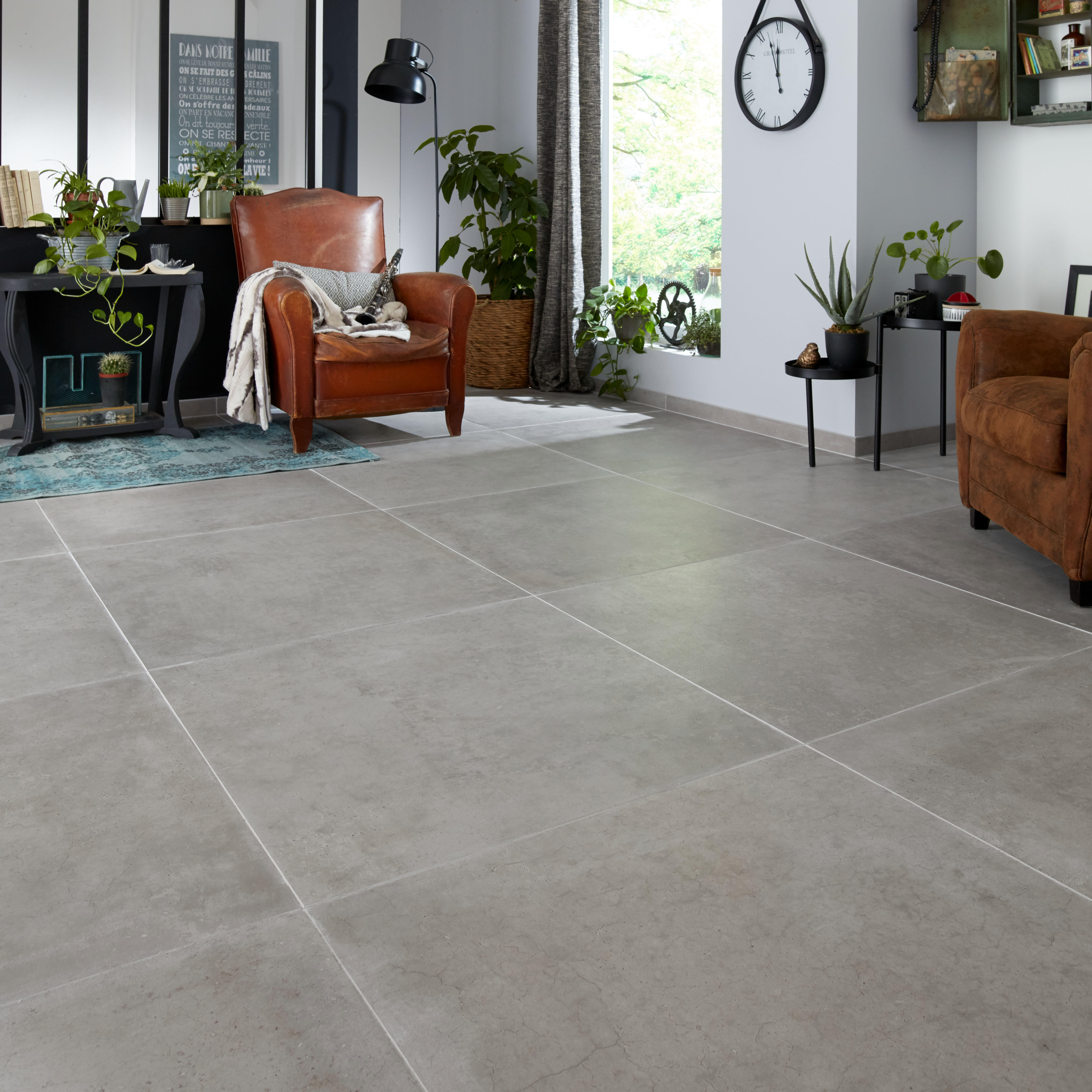 Carrelage sol intérieur effet béton gris clair Spirit l.80 x L.80 cm ...