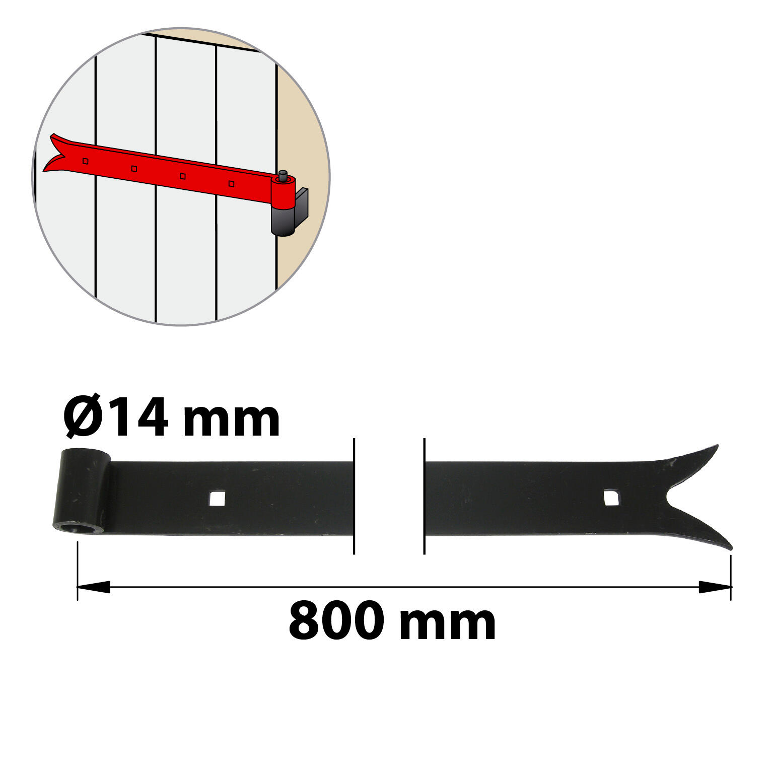 Penture de volet en acier noir prépeint, Diam.14 x H.35 x L.800 x P.22 ...