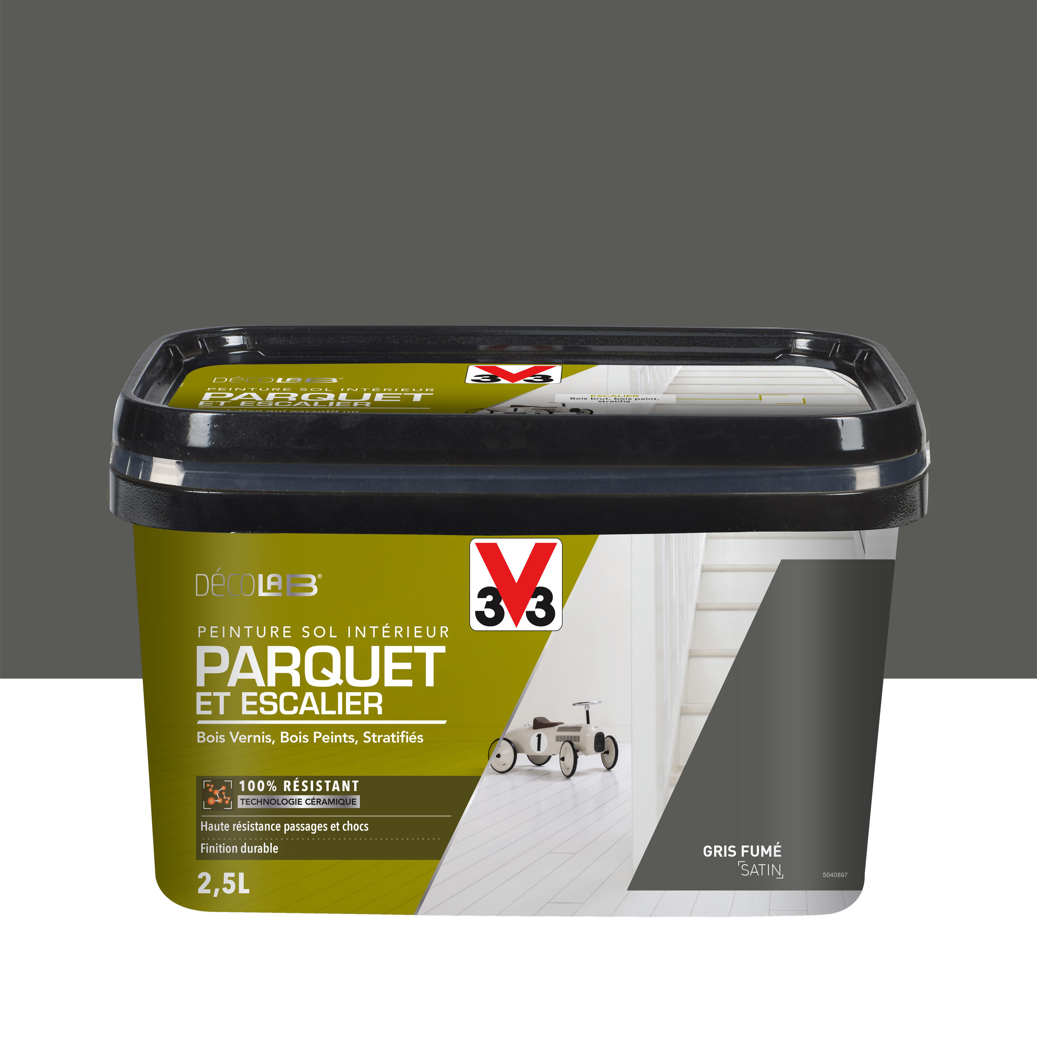 Peinture sol parquet Escalier décolab® V33 gris fumé satiné 2.5L ...