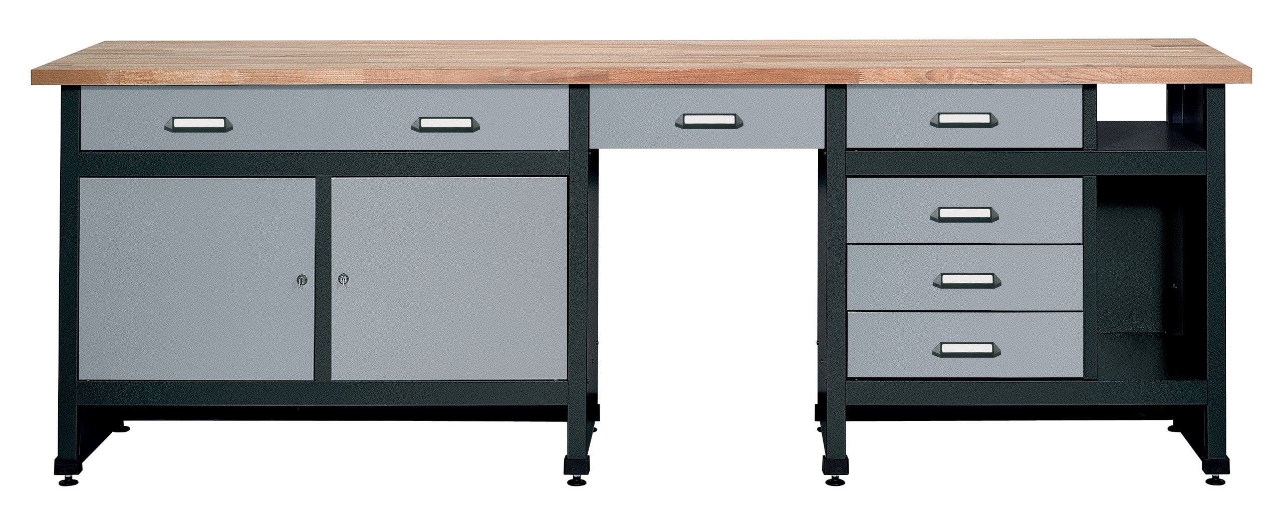 Etabli de mécanicien KUPPER, 240 cm, gris, 6 tiroirs et 2 portes ...