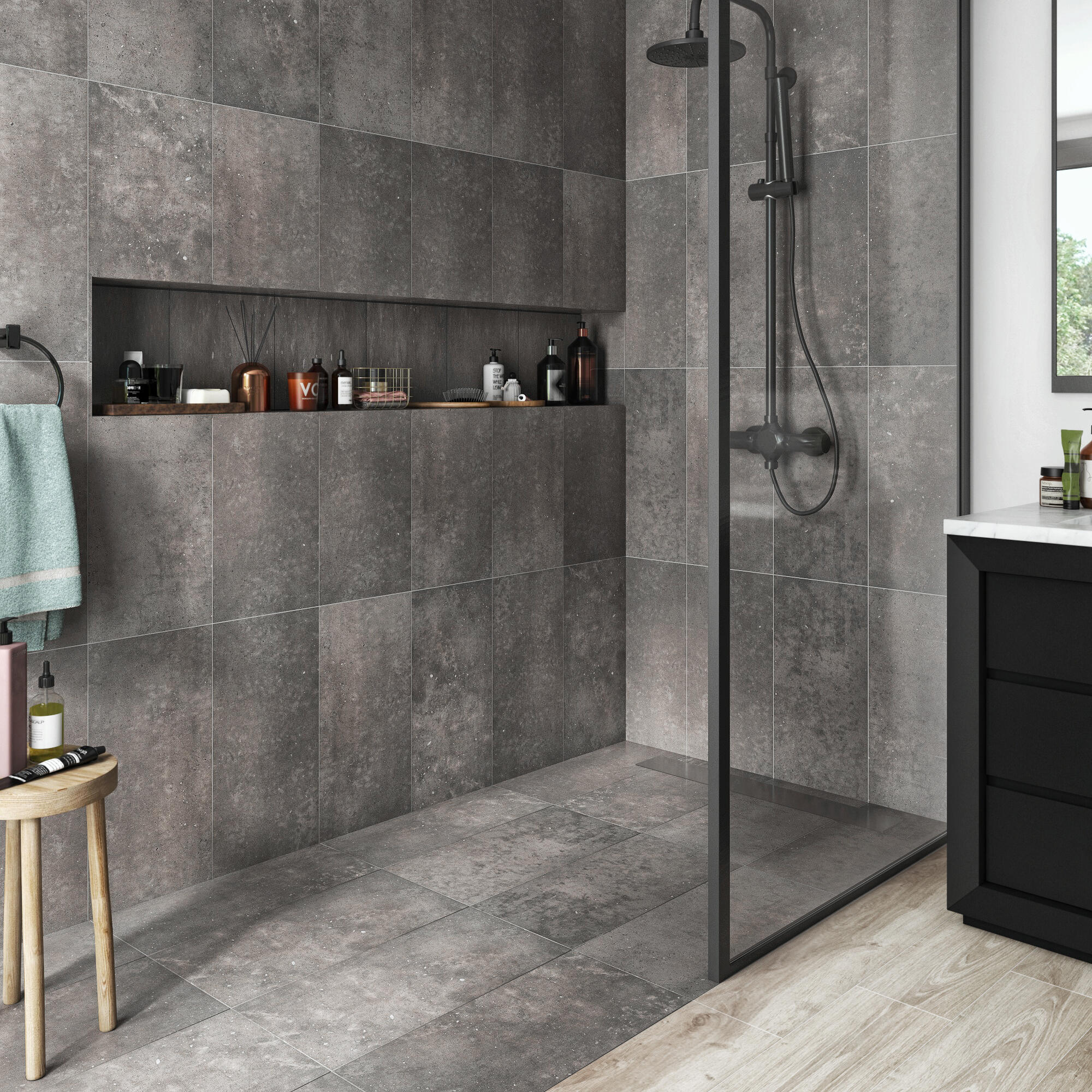 Carrelage mur / sol intérieur effet béton gris foncé Spirit l.30 x L.60 ...