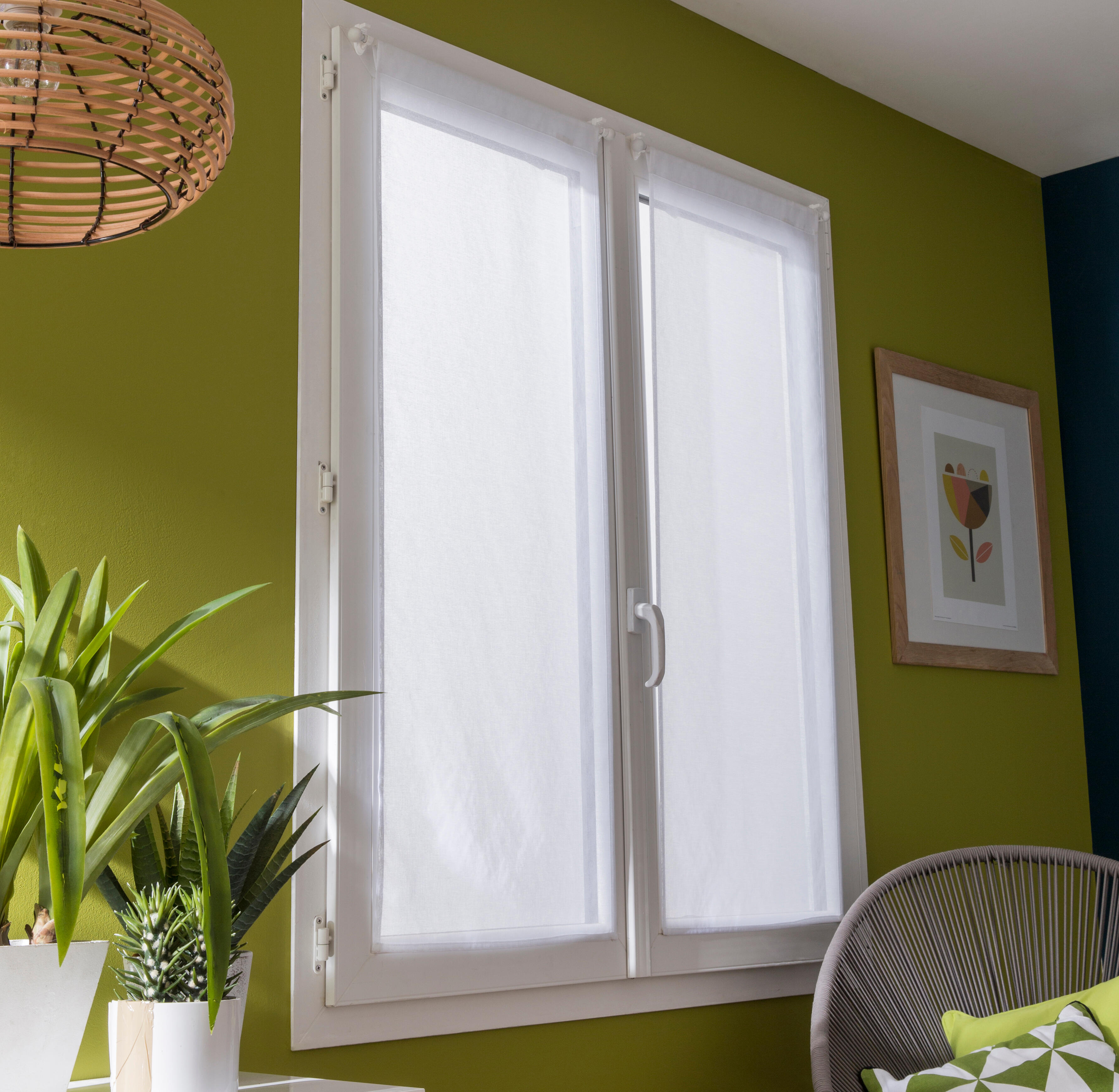 Vitrage semi-transparent, Leo, blanc H.120 x l.60 cm | Leroy Merlin