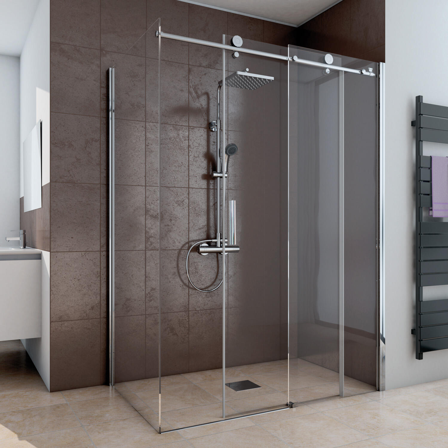 Porte de douche coulissante produit sans finition 140 cm, Panorama ...