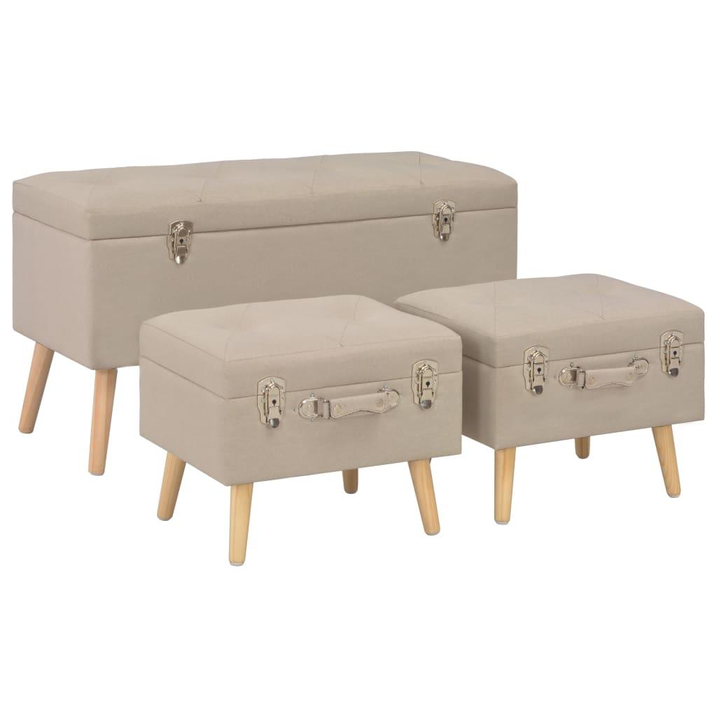 Banquette pouf tabouret meuble tabourets de rangement 3 pcs beige tissu ...
