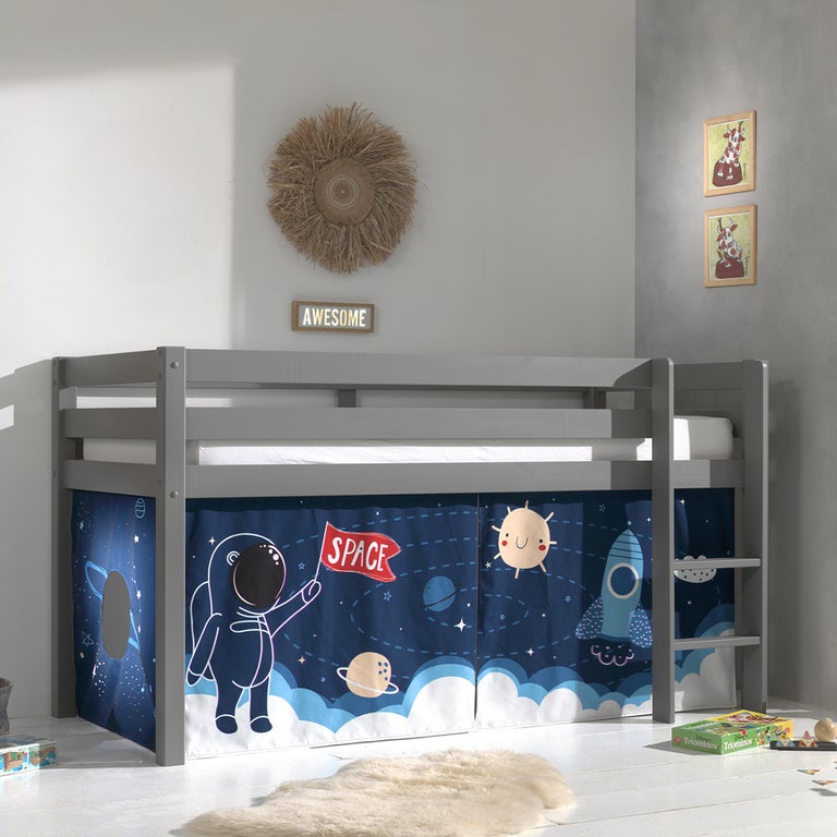 Lit Mi-Hauteur 90x200 sommier inclus housse Space Pino Gris | Leroy Merlin