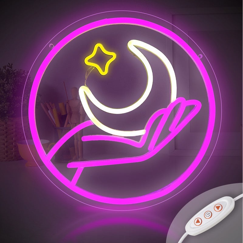 Sailor Star Moon Neon Sign, LED Star Moon Neon Sign Pink Neon Wall ...