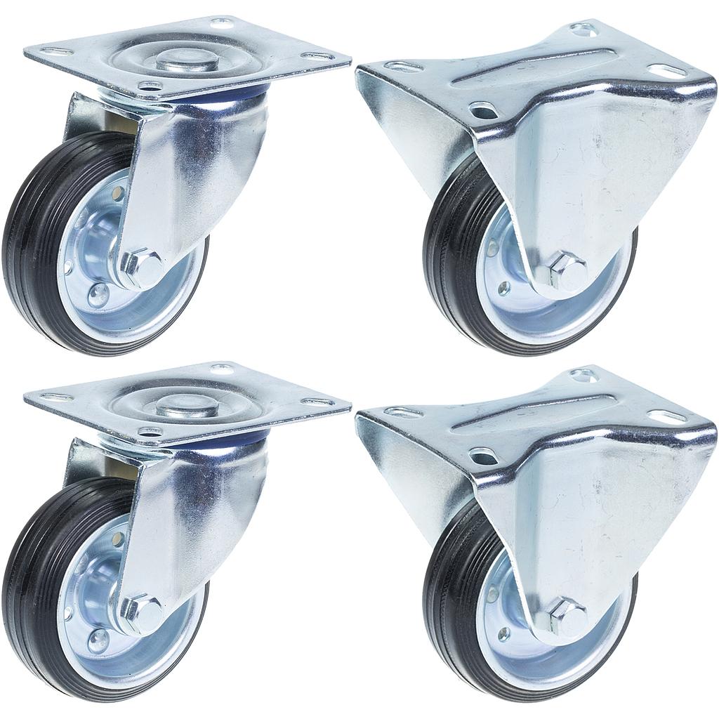 Roues fixes et pivotantes de 80 mm en caoutchouc noir sur roues ...