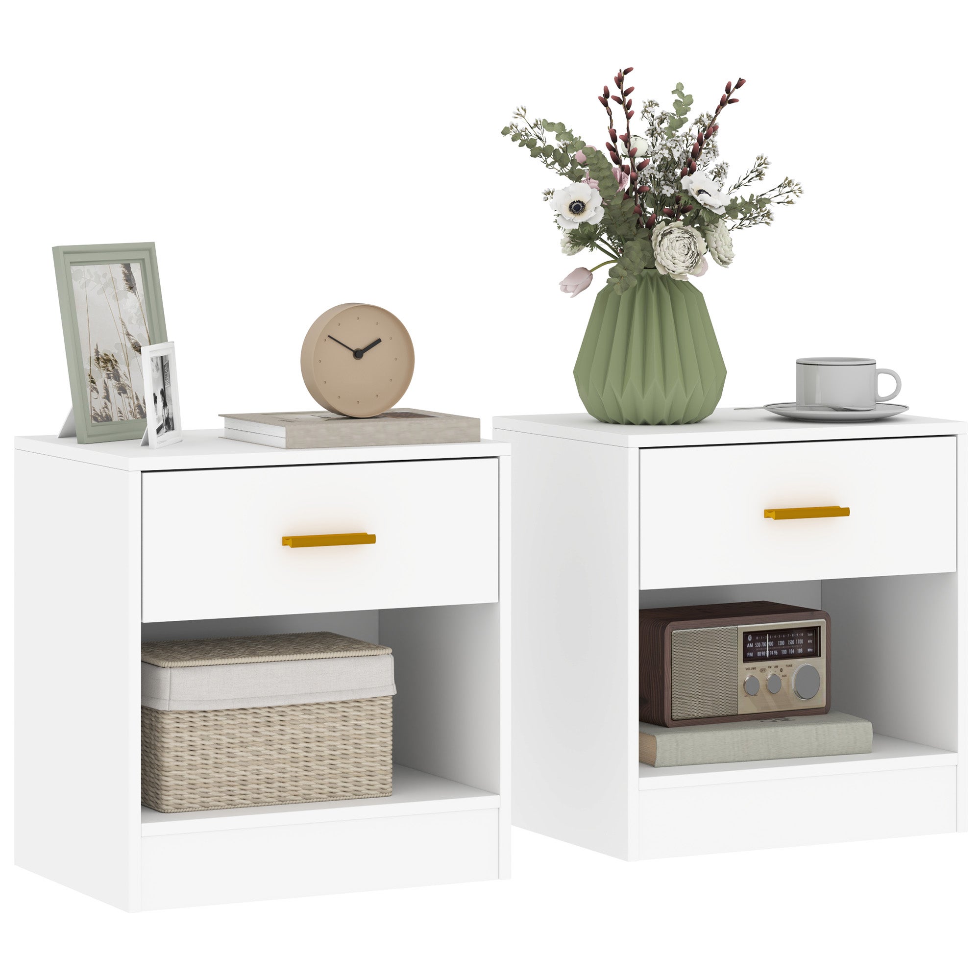 Set de 2 tables de chevet, Table de nuit avec 2 tiroirs et étagères ...