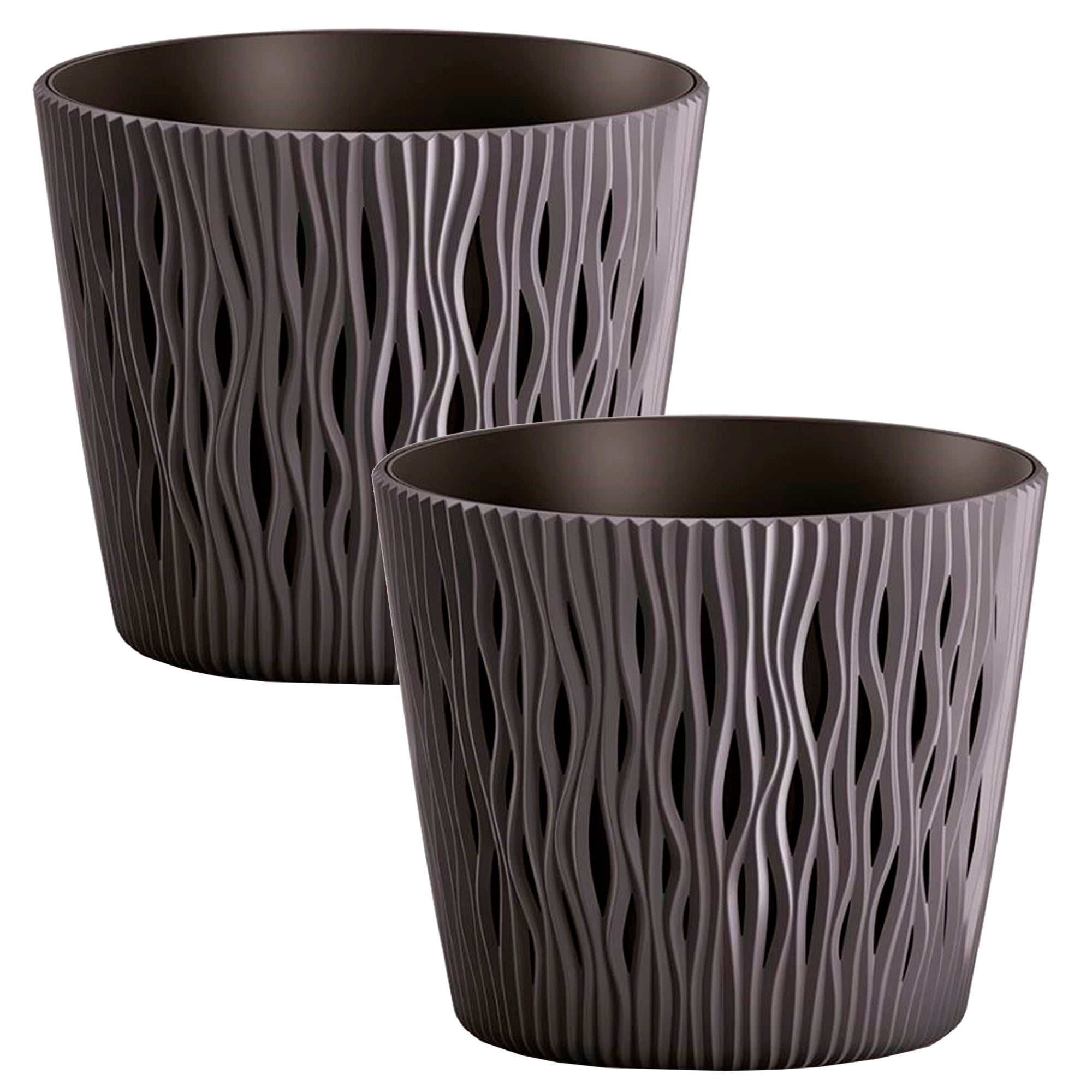 2 Pot de fleurs rond plastique anthracite 18x18x16 cm - Sandy Round ...