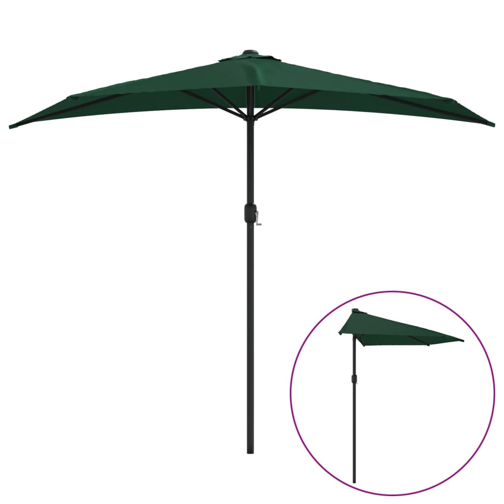 Parasol de balcon avec mât en aluminium 270 x 135 cm demi vert 02 ...